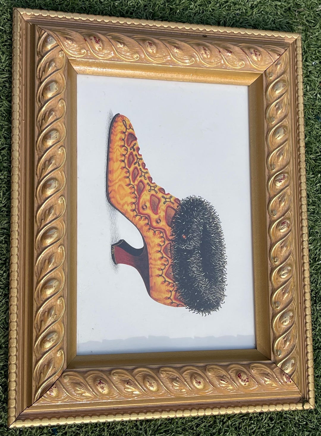 Vintage Framed Shoe Print in Ornate Gold Frame – 10.5” × 14” Wall Art ...