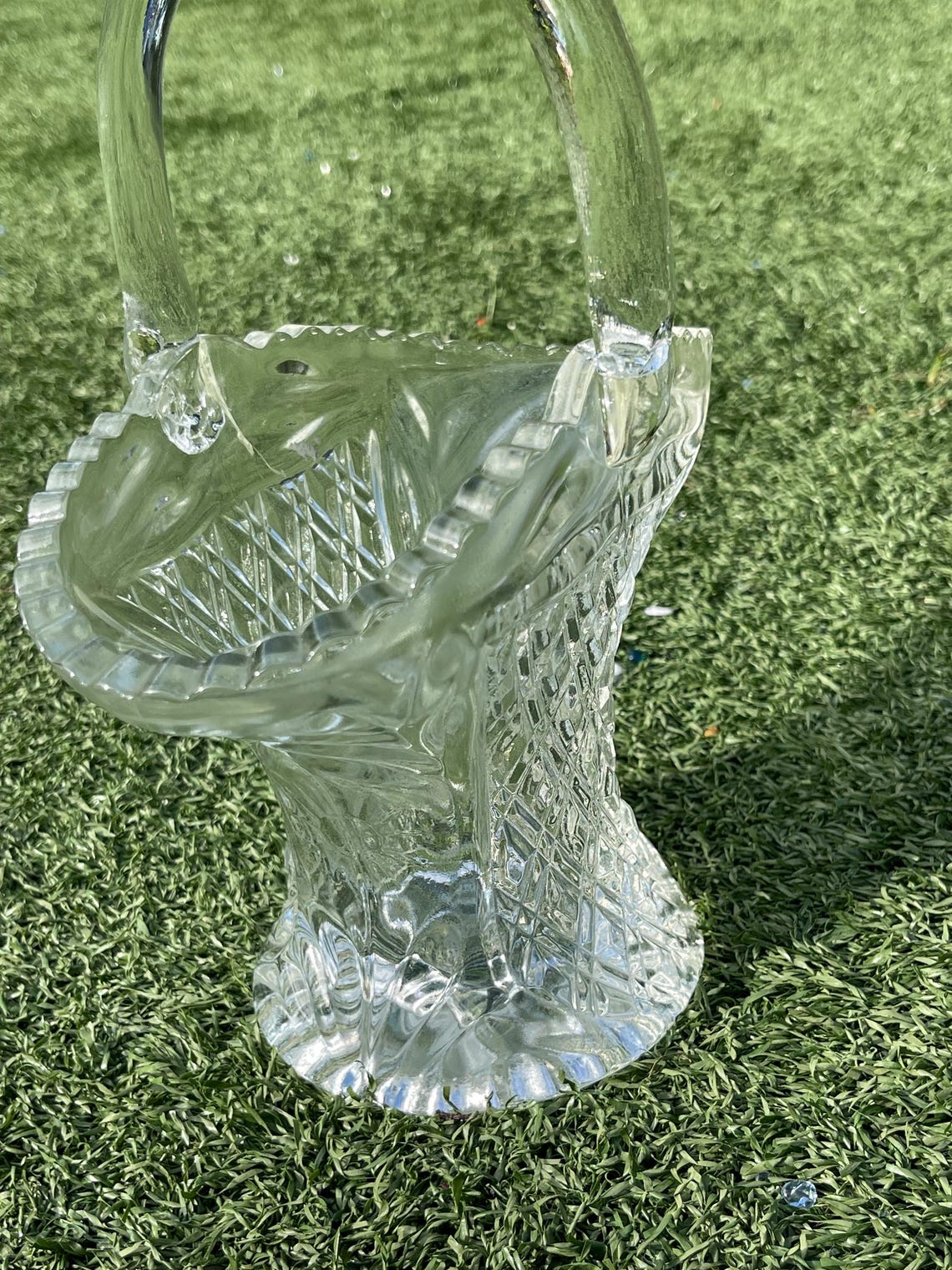 Vintage Clear Pressed Glass Basket – 10” Tall Decorative Handle Basket ...