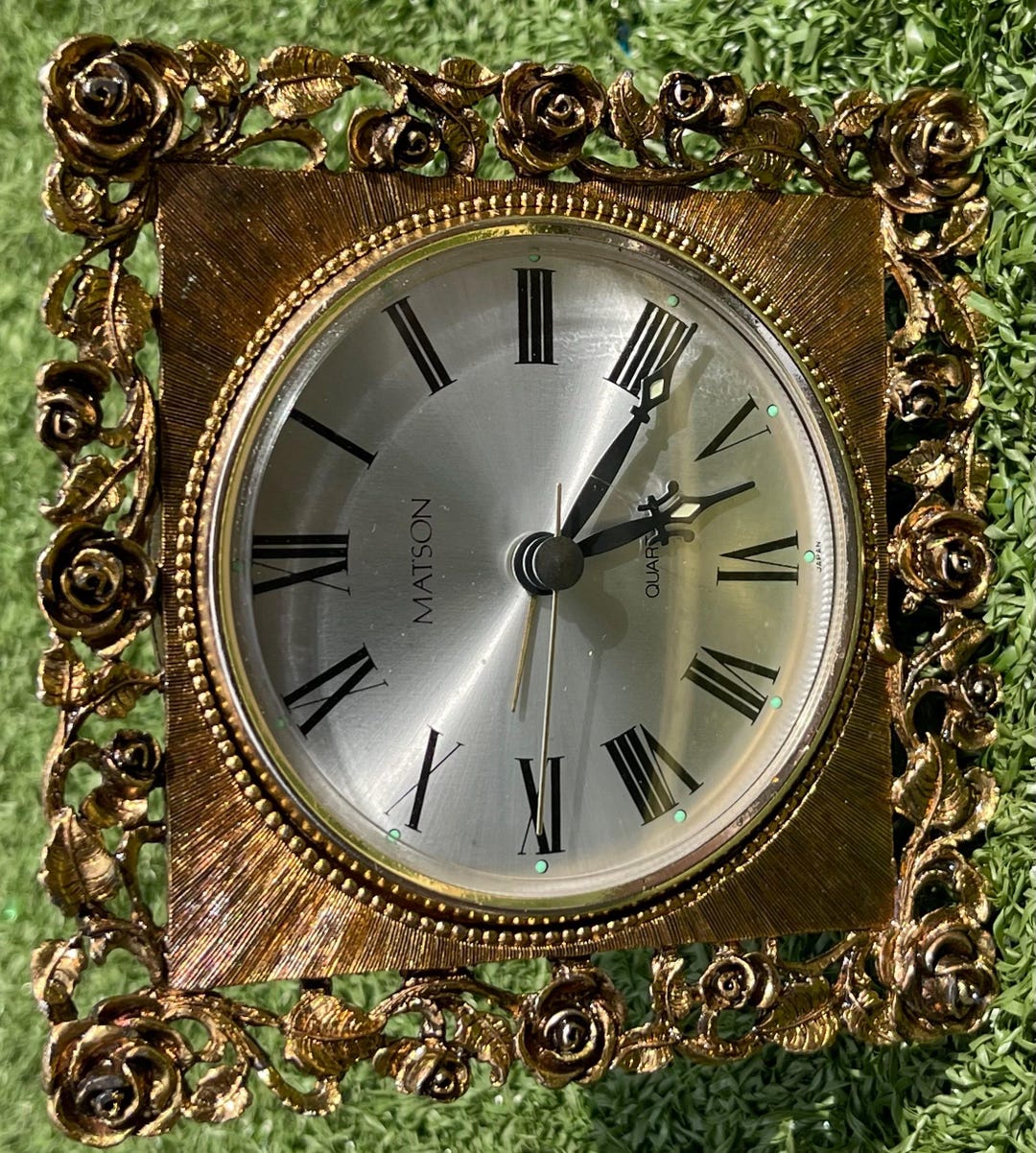 Vintage Matson Ornate Gold Rose Clock – Working Quartz – 4.5" Hollywood ...