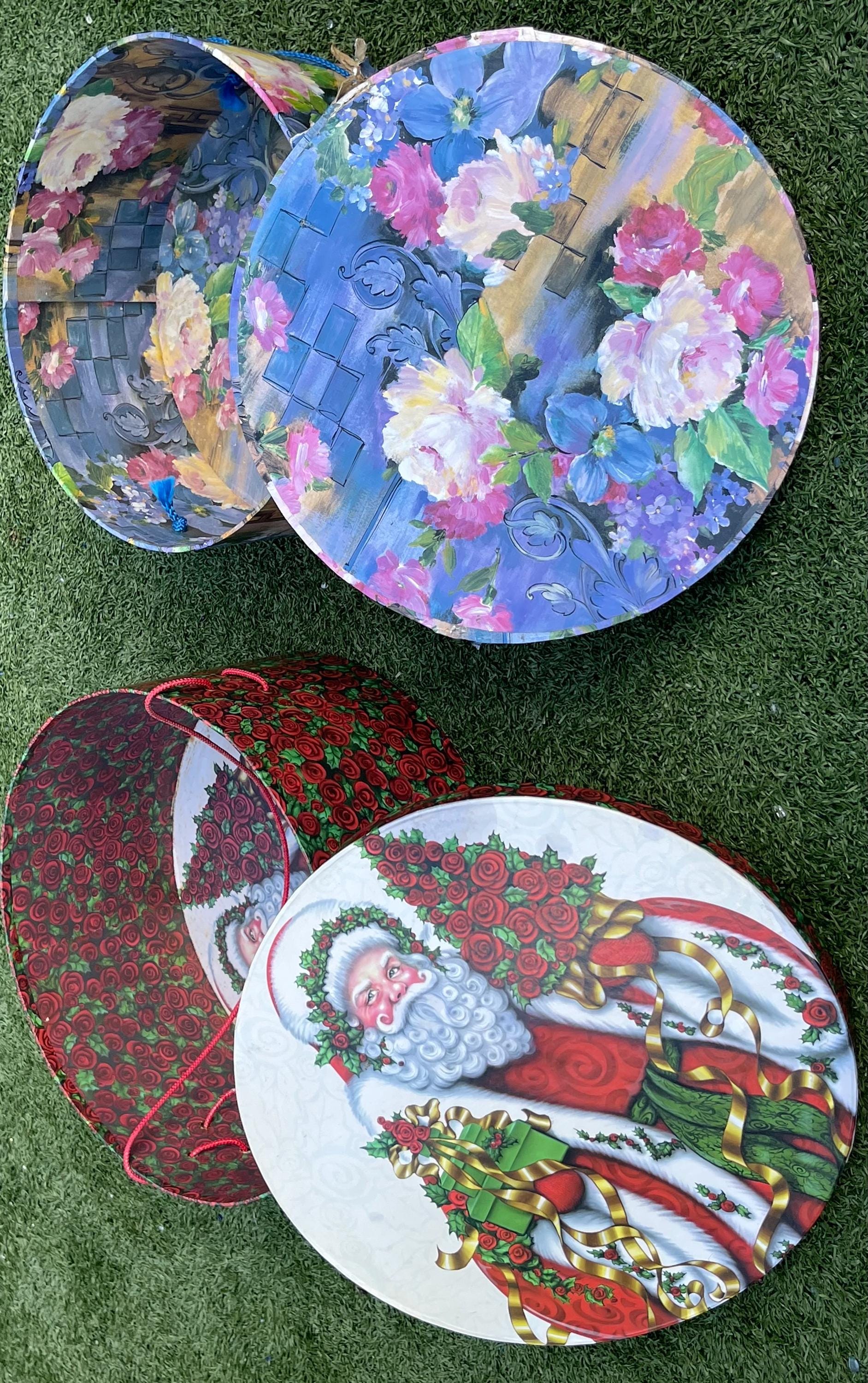 Pair of Large Vintage Round Hat Boxes • Santa & Floral Design • 12 ...
