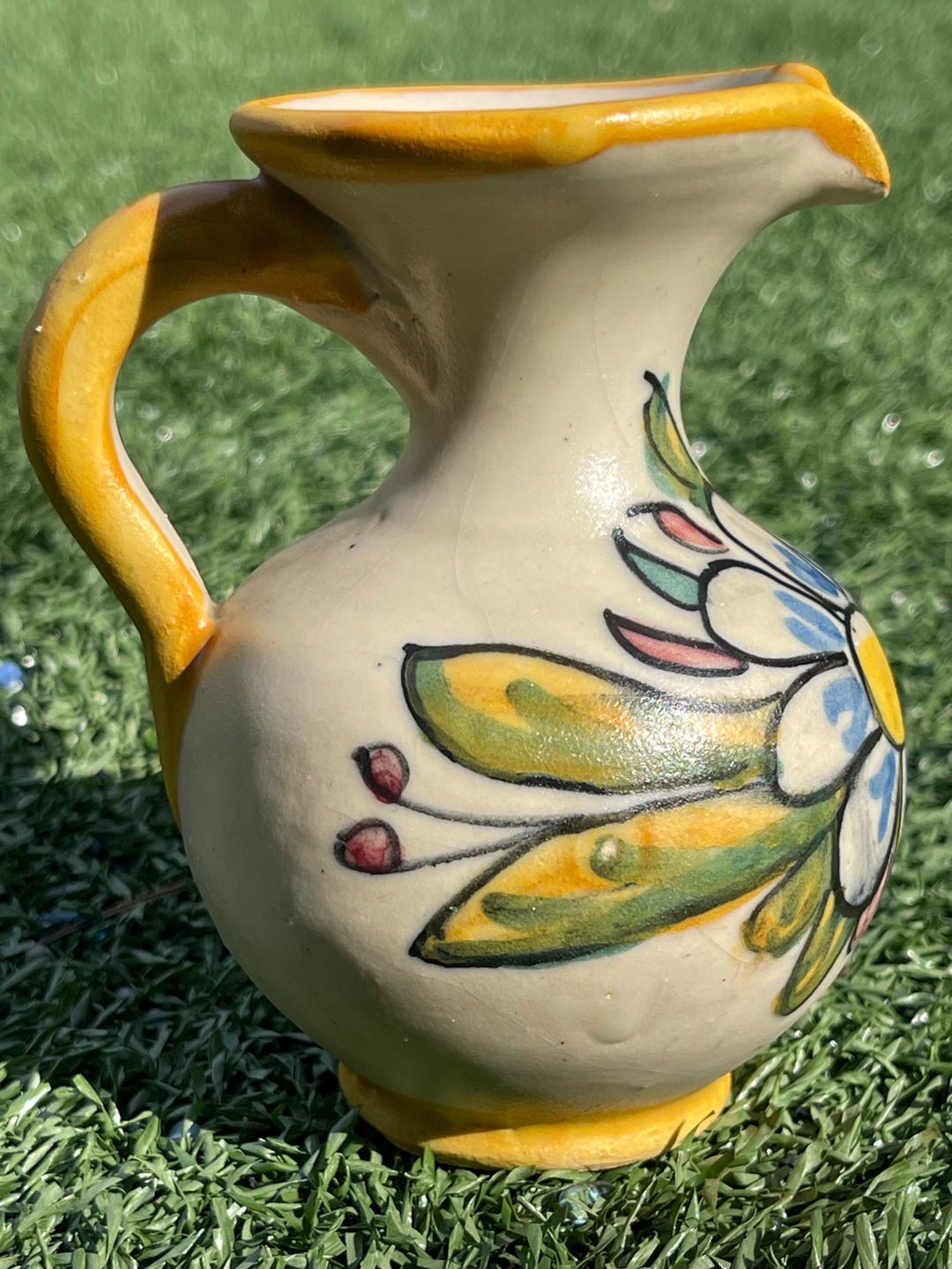 4” Hand-painted Ceramic Pitcher Vase – Signed “otto” – Bright Floral ...