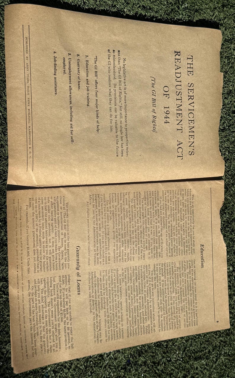 1944 GI Bill of Rights Pamphlet – Army Times WWII Servicemen’s ...