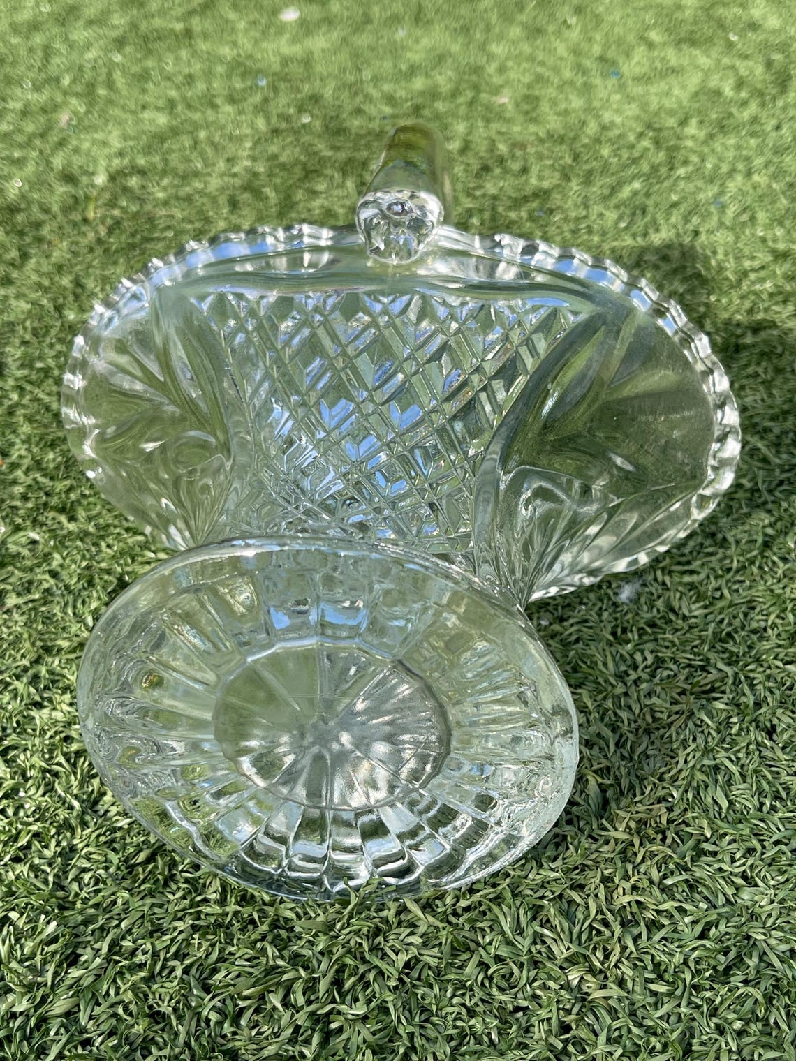 Vintage Clear Pressed Glass Basket – 10” Tall Decorative Handle Basket ...