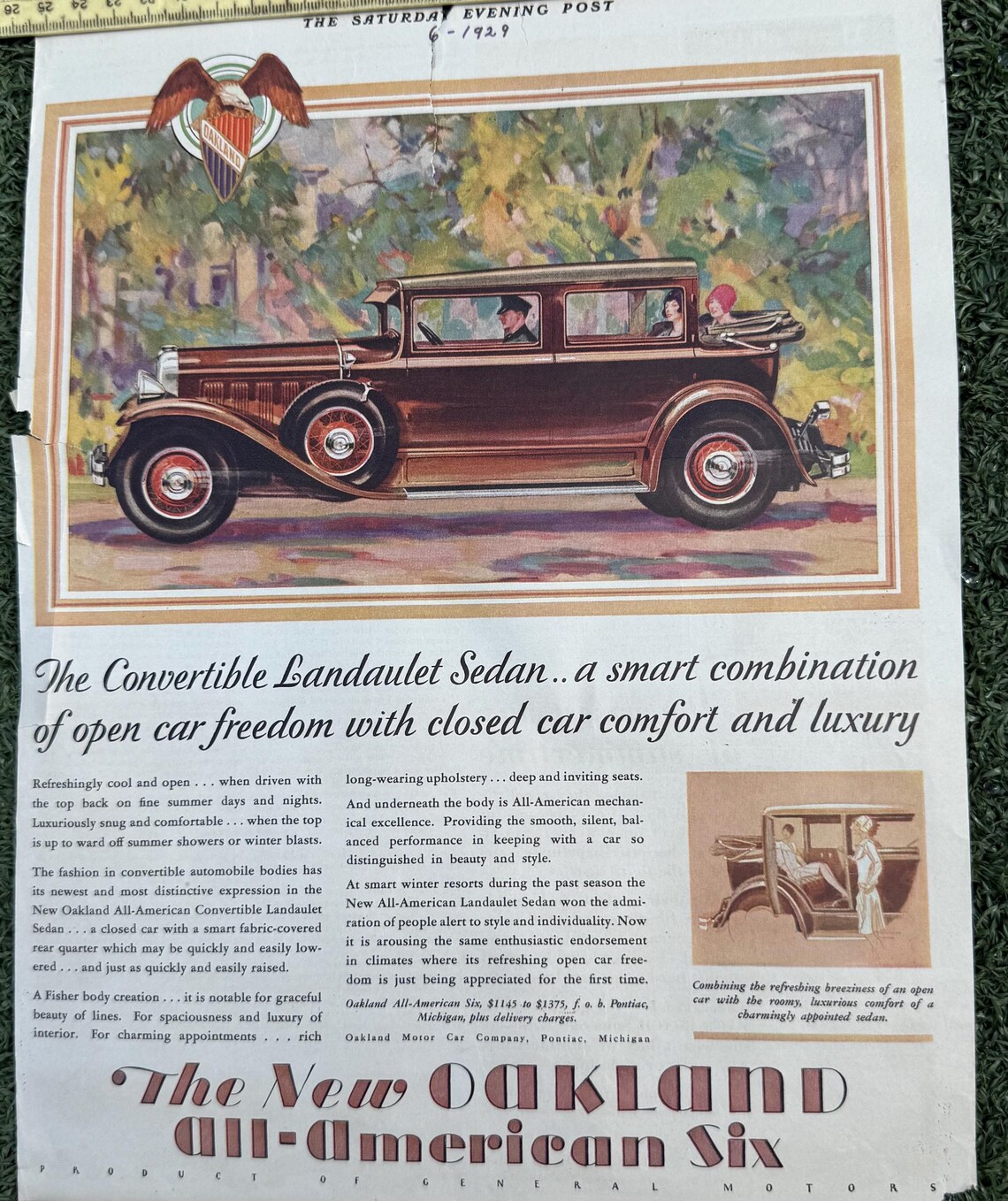1929 Oakland All-american Six Automobile Ad | Saturday Evening Post ...