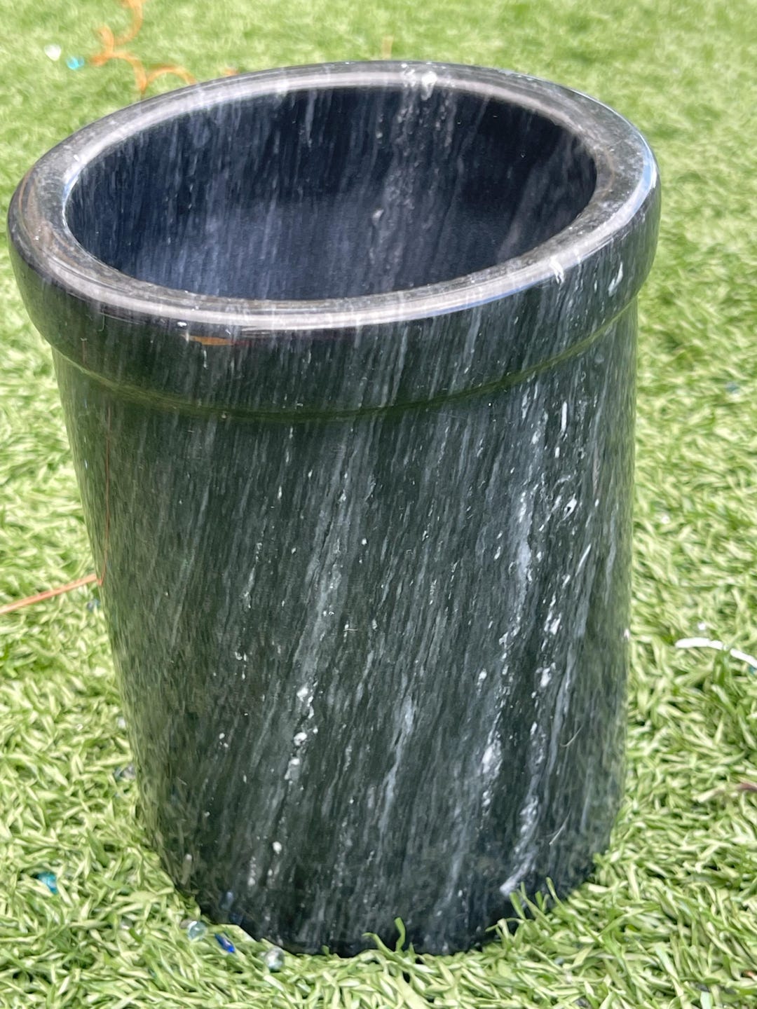 6” Tall Solid Marble Wine Chiller – Dark Green Veined Stone Bottle ...