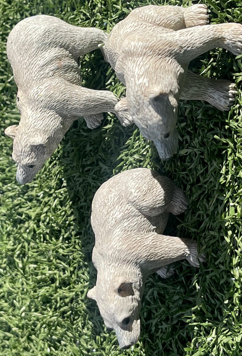 Vintage Nature Series Bear Figurines Set of 3 Mini Resin Wildlife Bears ...
