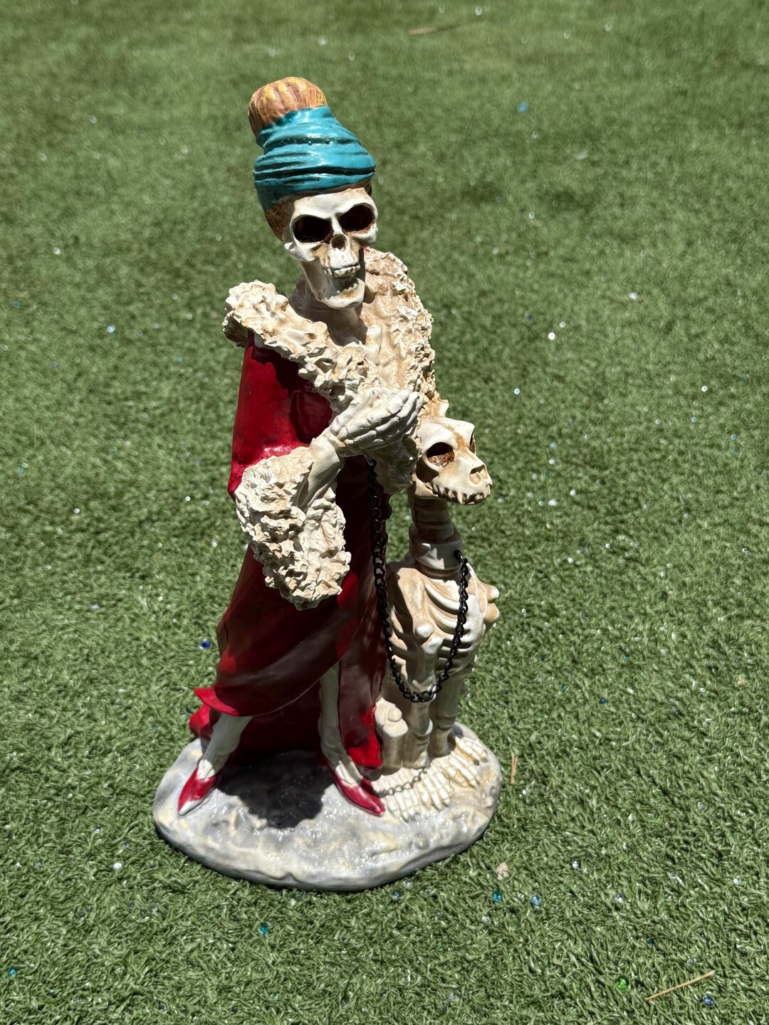 Gothic Skeleton Lady & Dog Halloween Figurine – Red Dress Macabre Decor ...