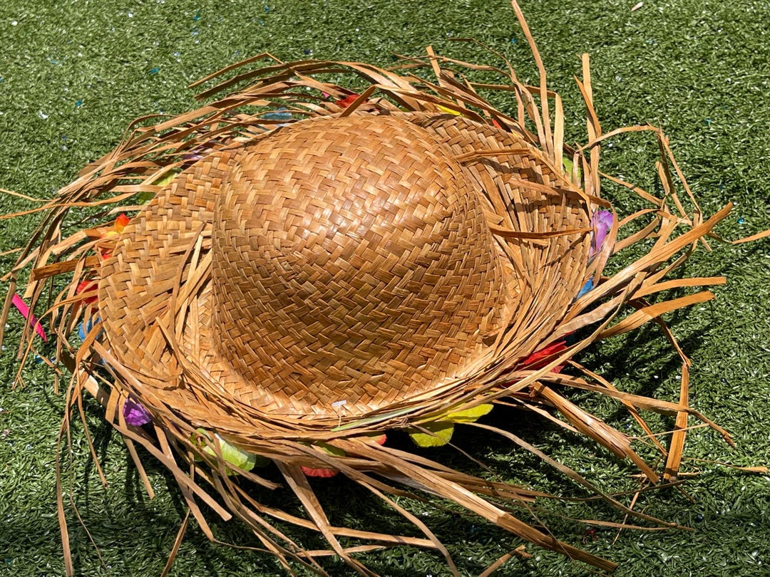 Woven Straw Luau Hat With Rainbow Flower Lei Trim – Tiki Bar Beach ...