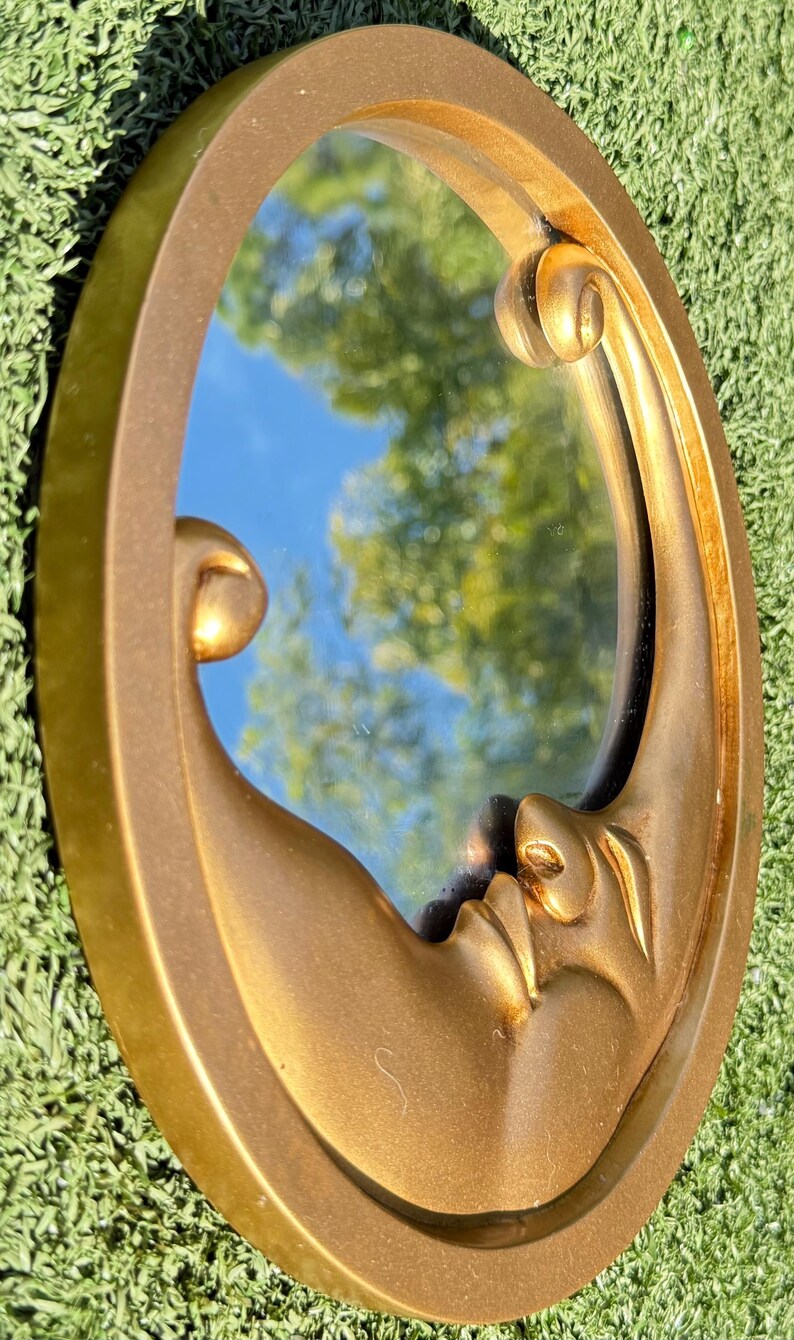 Vintage Gold Crescent Moon Wall Mirror Art Deco Celestial Man in Moon 9 ...