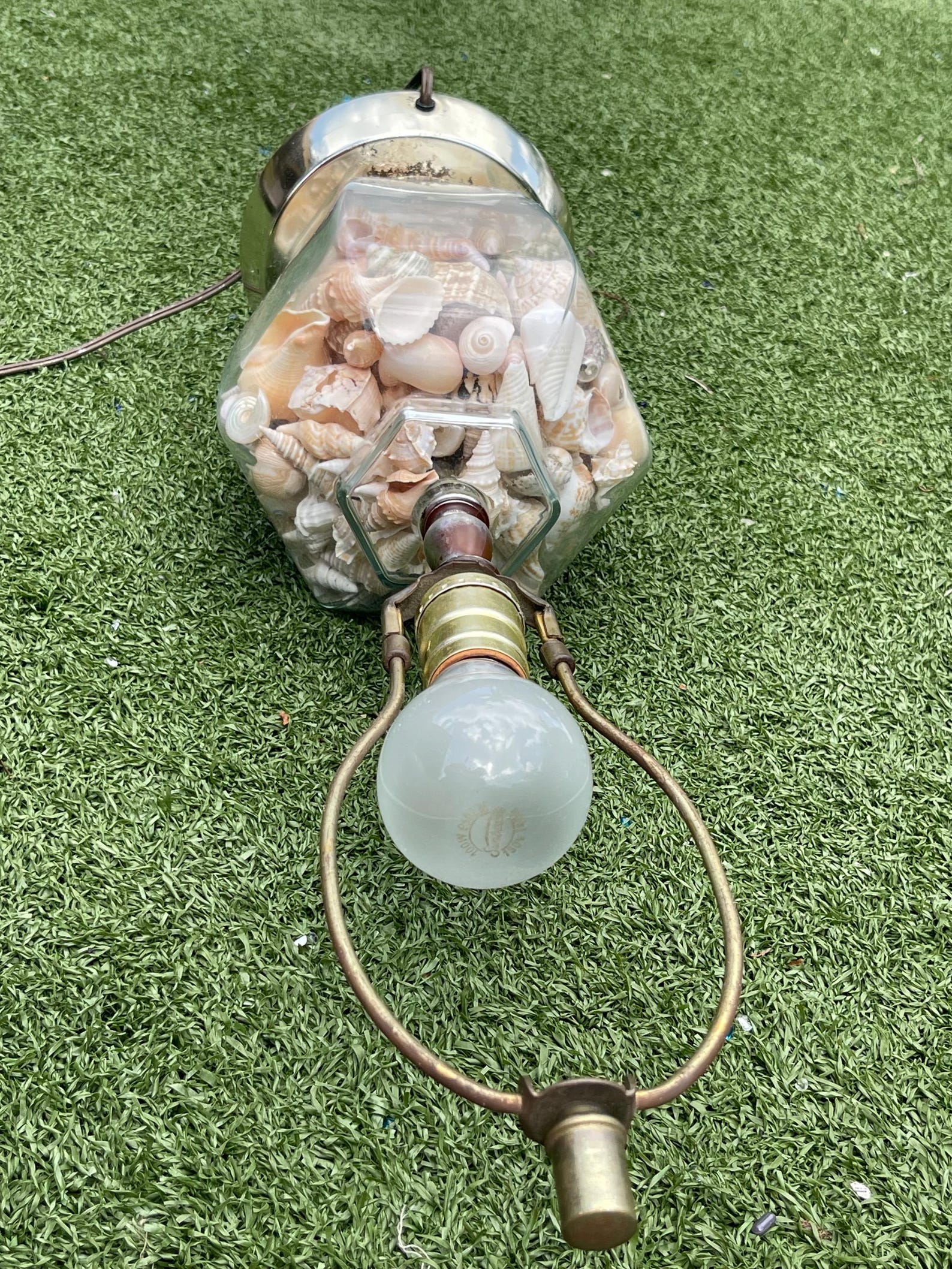 Vintage Shell Lamp – Glass Table Lamp With Real Seashells – Coastal ...