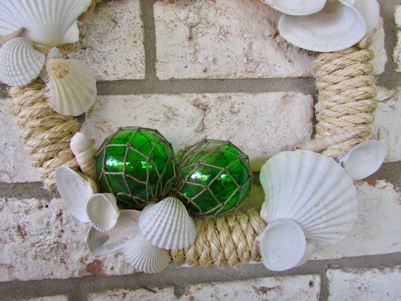 Coastal Wreath With Seashells Glass Floats and Nautical Rope - Etsy