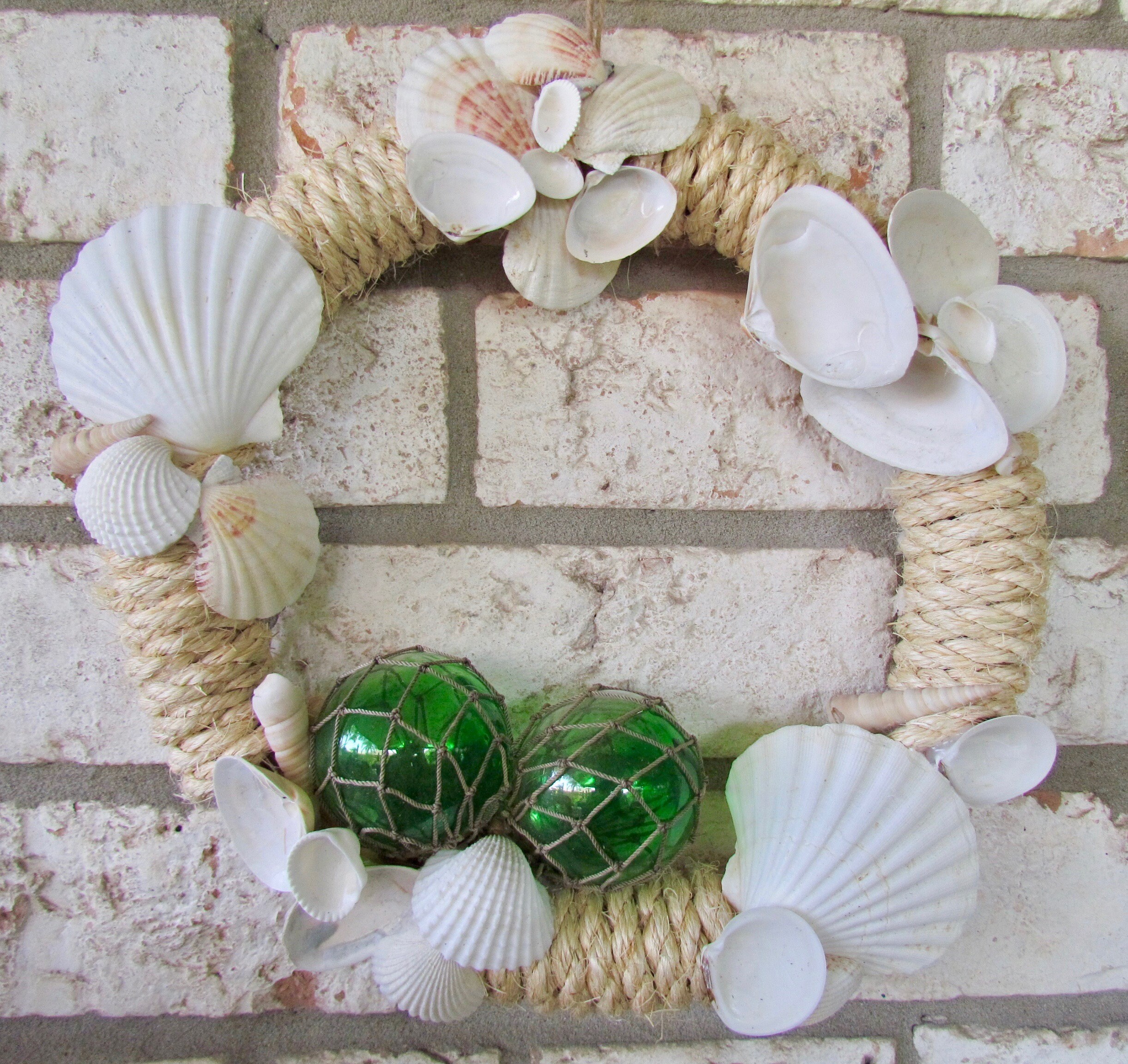 Coastal Wreath With Seashells Glass Floats and Nautical Rope | Etsy