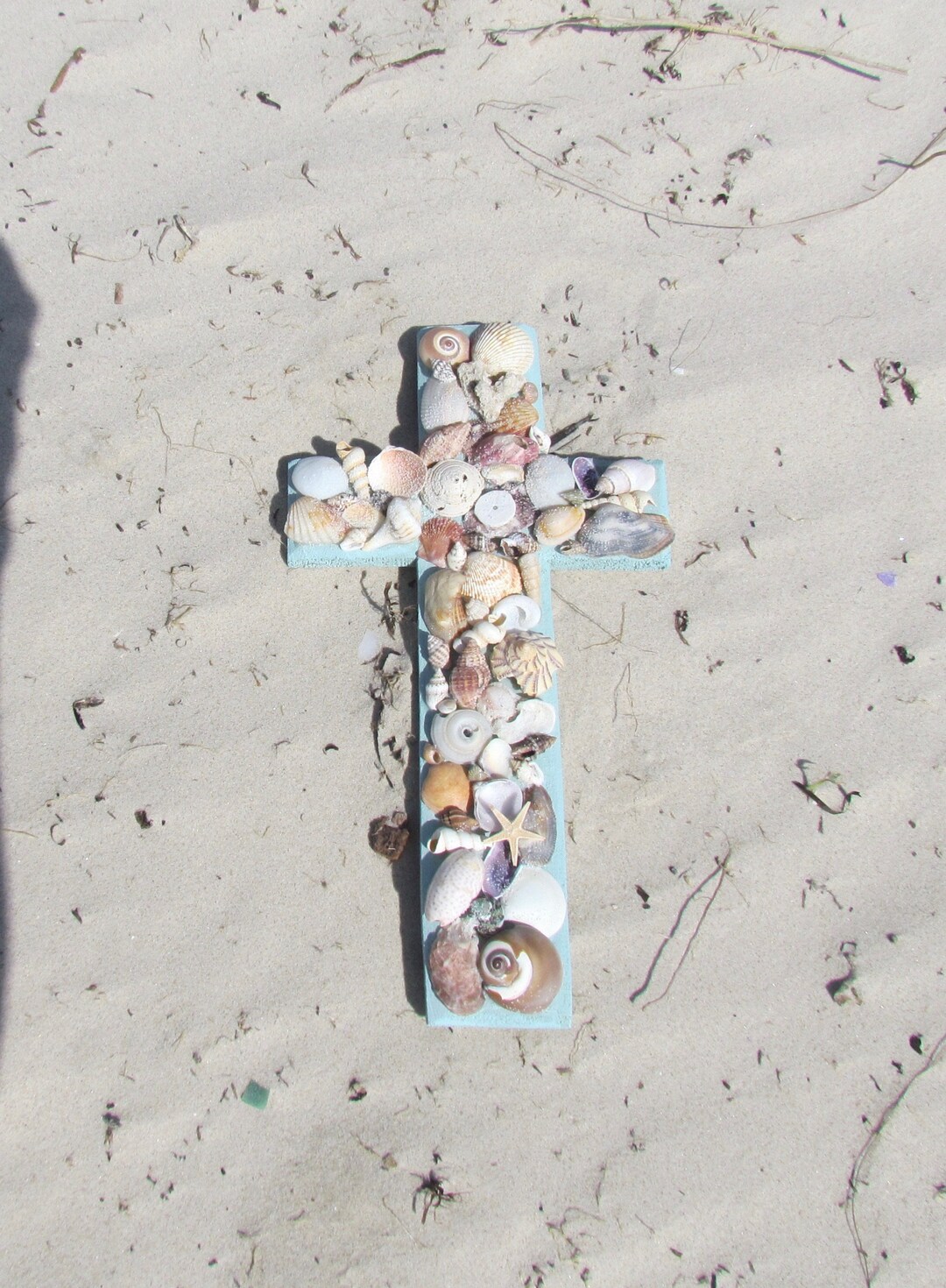 Shell Wall Cross in Blue With Seashells and Sea Glass, Easter Cross - Etsy