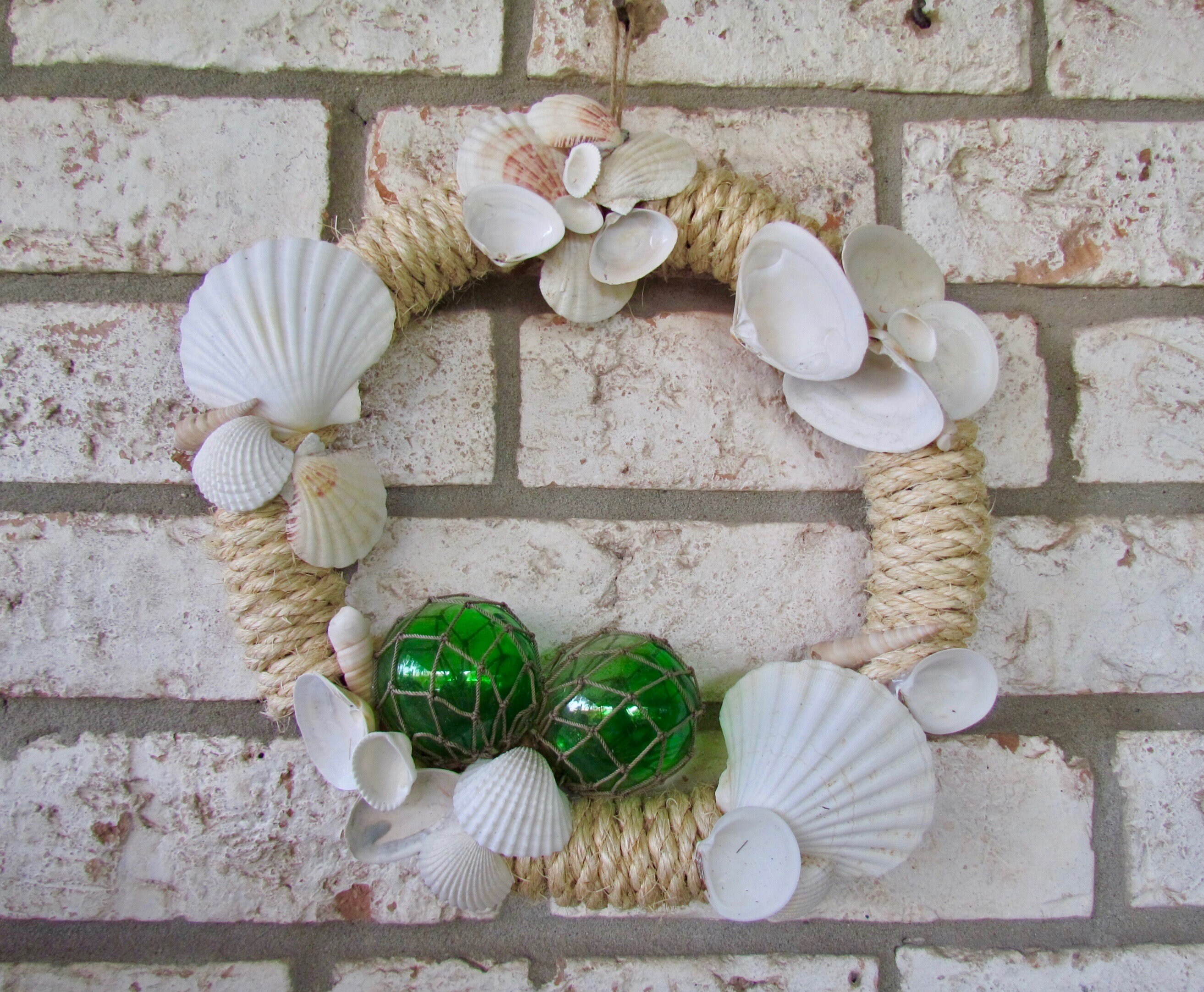 Coastal Wreath With Seashells Glass Floats and Nautical Rope | Etsy