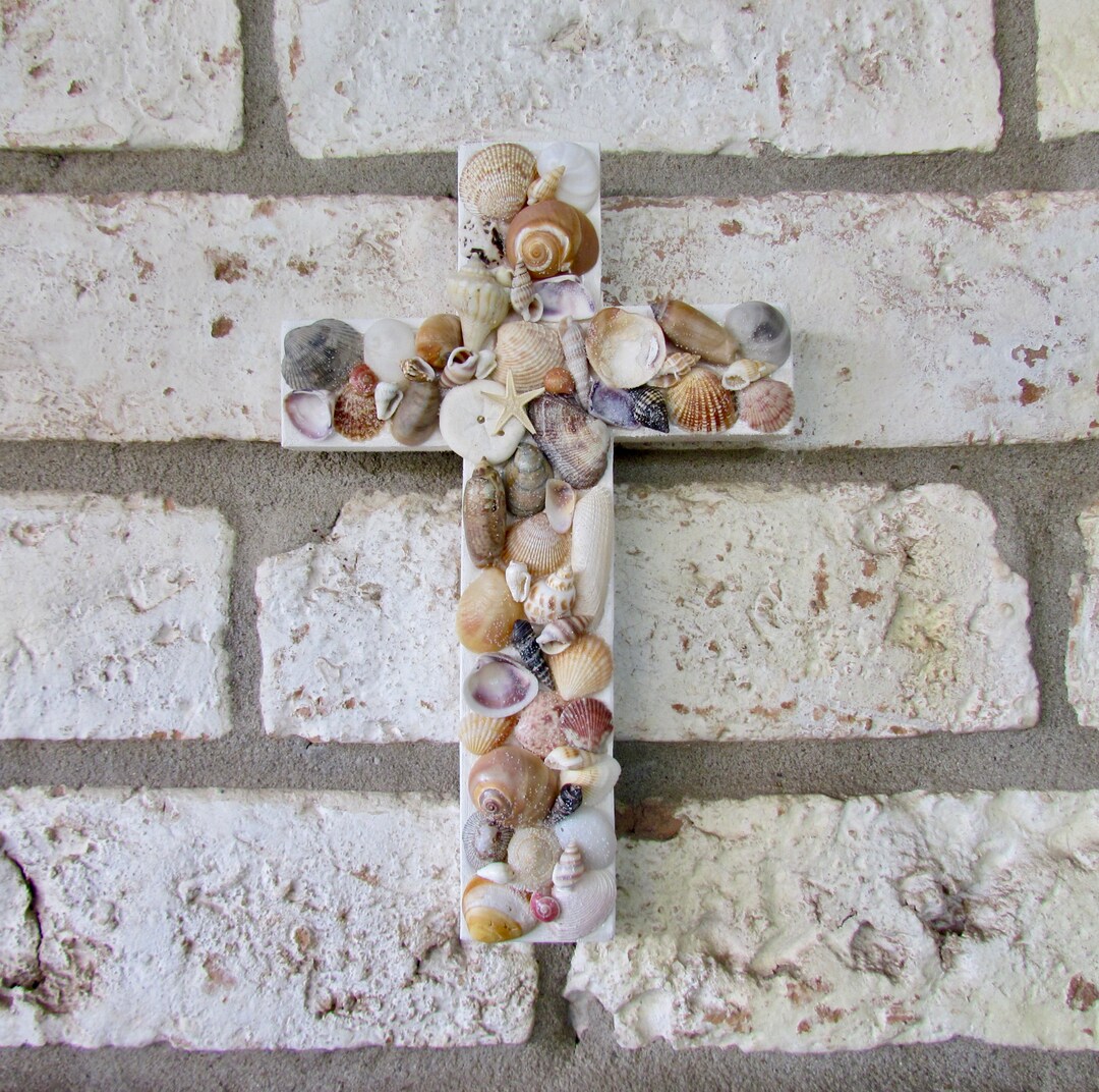 Shell Wall Cross in White With Seashells, Easter Cross - Etsy