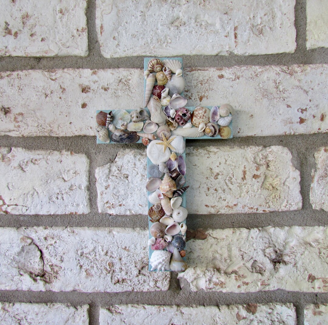 Shell Wall Cross in Seafoam Green With Seashells, Easter Cross - Etsy