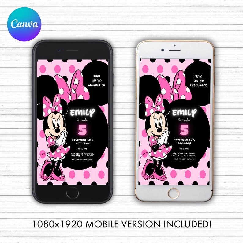 Editable Minnie Mouse Birthday Invitation, Minnie Mouse Birthday, 1st ...