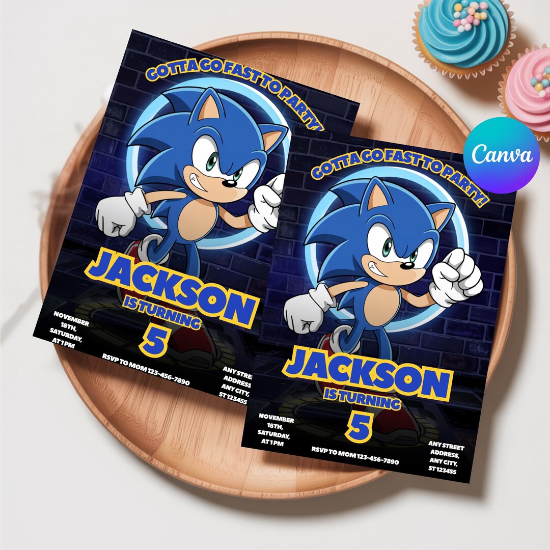 Sonic Birthday Invitation for Kids Party, Sonic the Hedgehog Boys Party ...