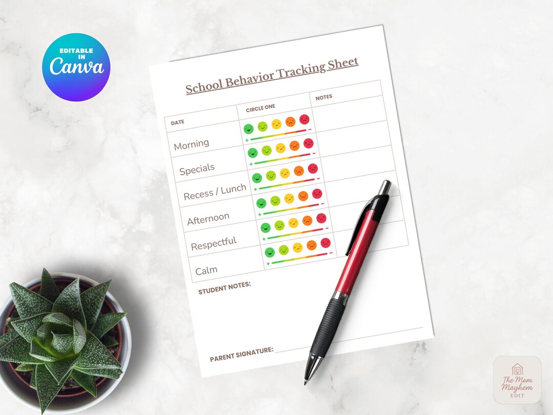 Printable Kids' Daily Behavior Chart: Parent-teacher Communication (PDF ...