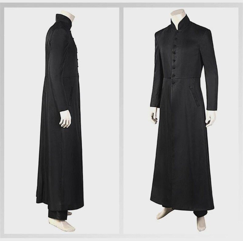 The Matrix Reloaded Neo Cosplay Costume | Black Trench Coat Jacket for ...