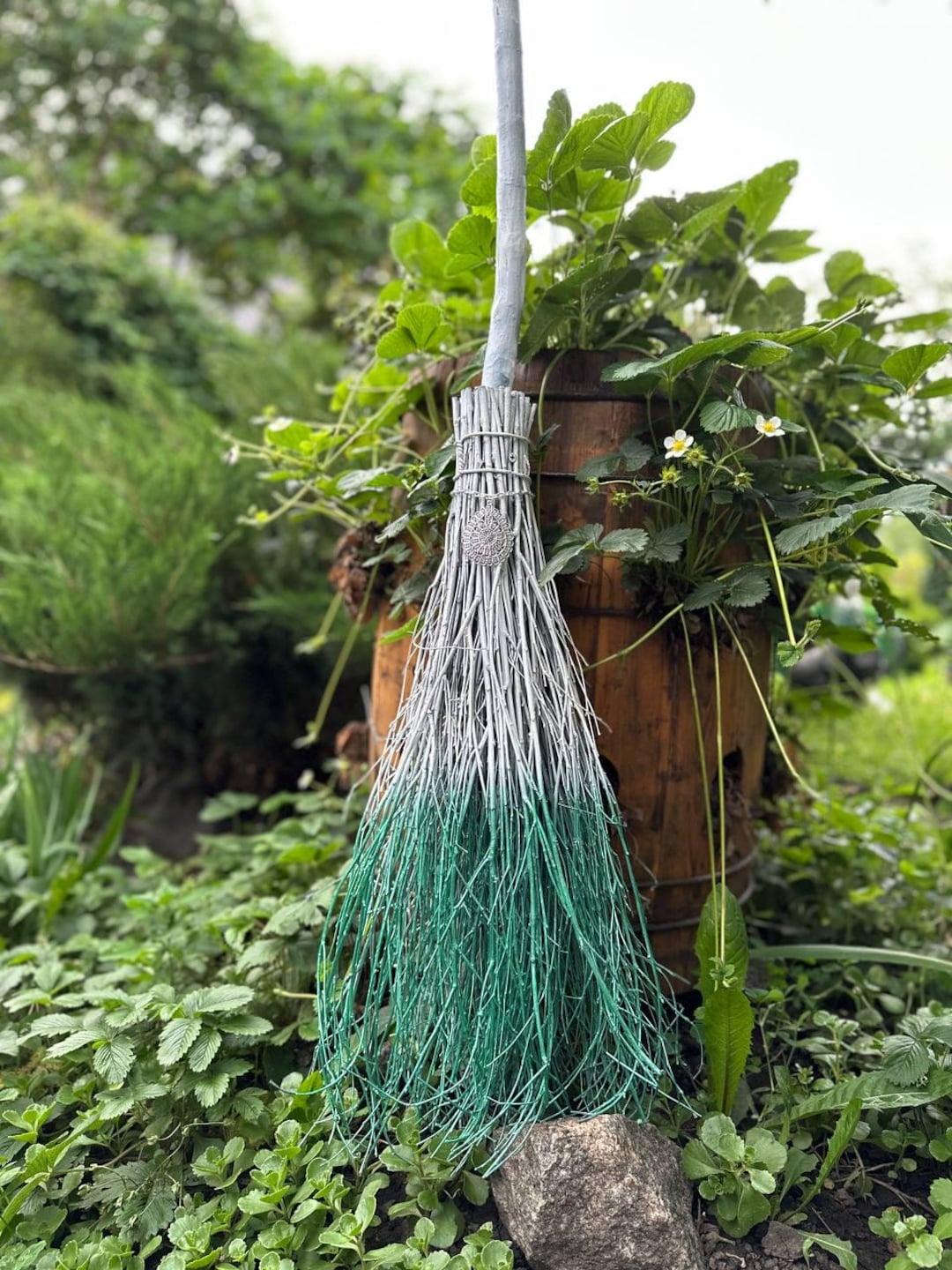 White and Green Birch Broom, Besom, Birch Broom, Natural Witch Broom ...