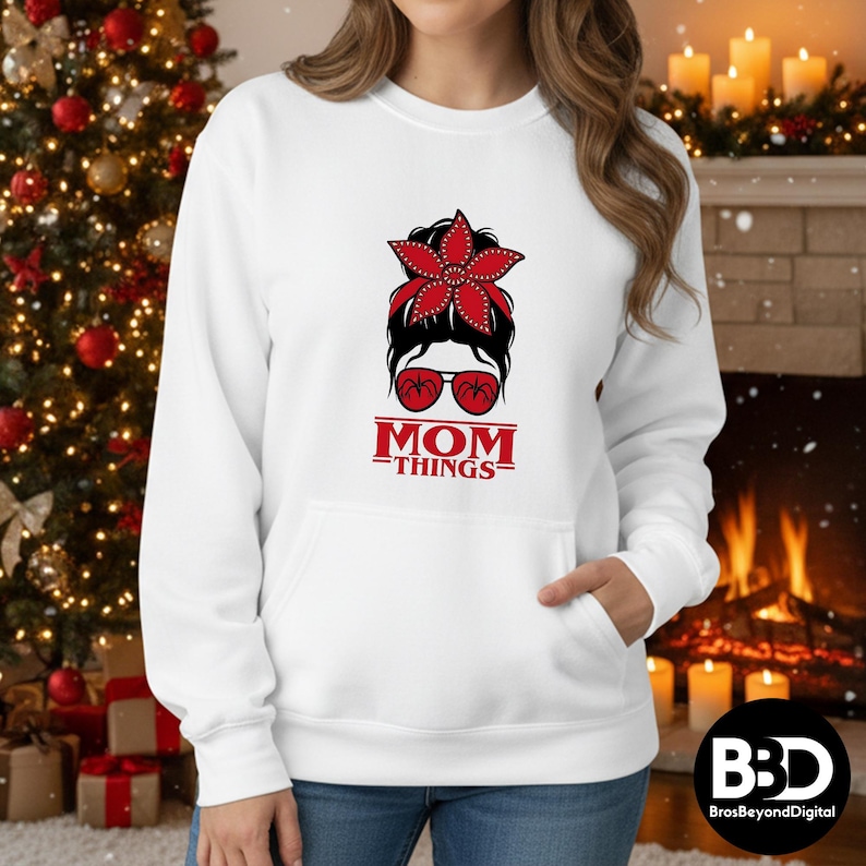 Mom Things SVG PNG, Messy Bun Demogorgon Sublimation, Stranger Mama ...