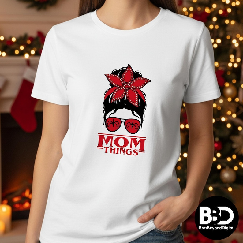 Mom Things SVG PNG, Messy Bun Demogorgon Sublimation, Stranger Mama ...