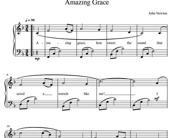 Amazing Grace Easy Piano Sheet Music, Music Teacher, Beginner Piano ...