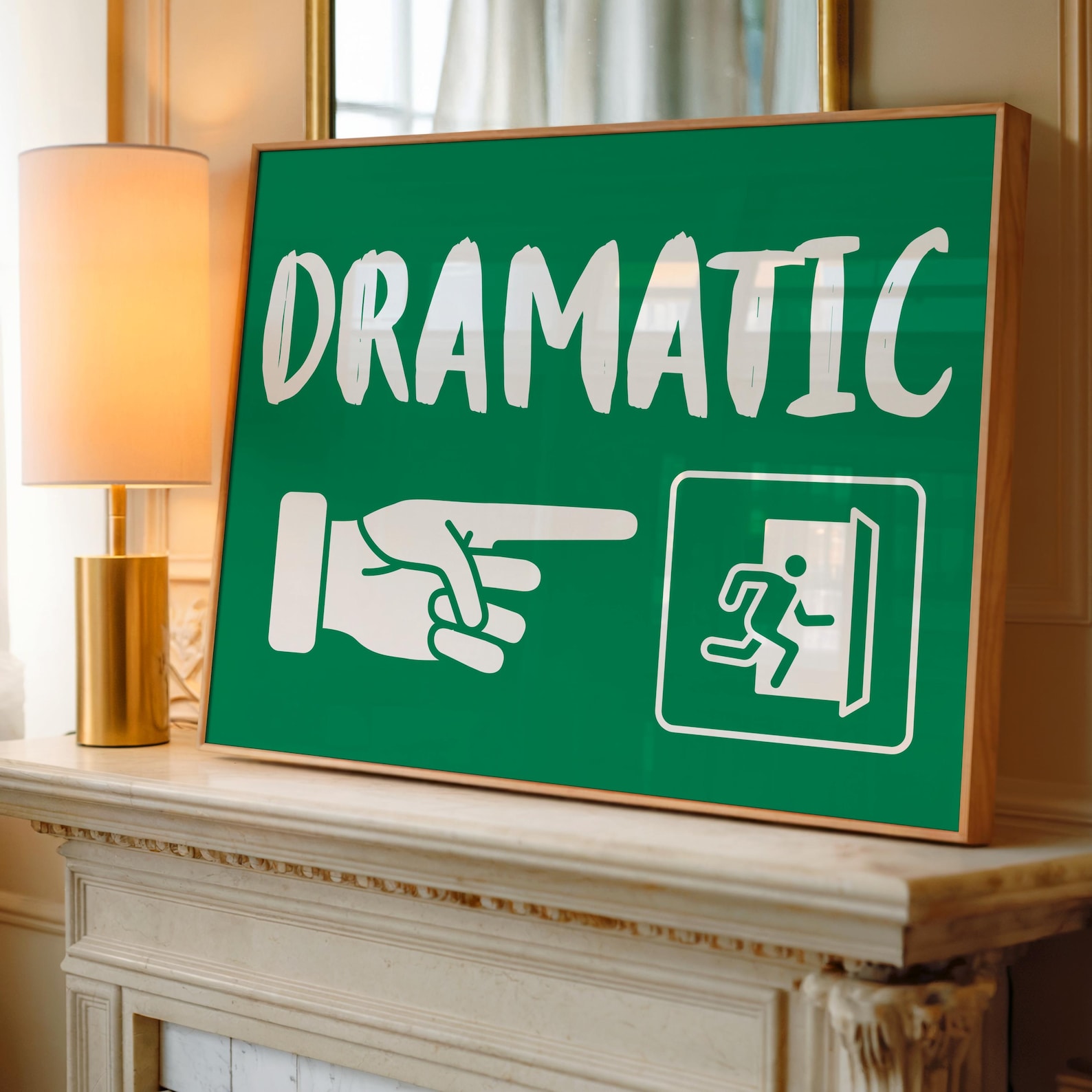 Dramatic Exit Sign Wall Art | Office Decor | Funny Green Typography ...