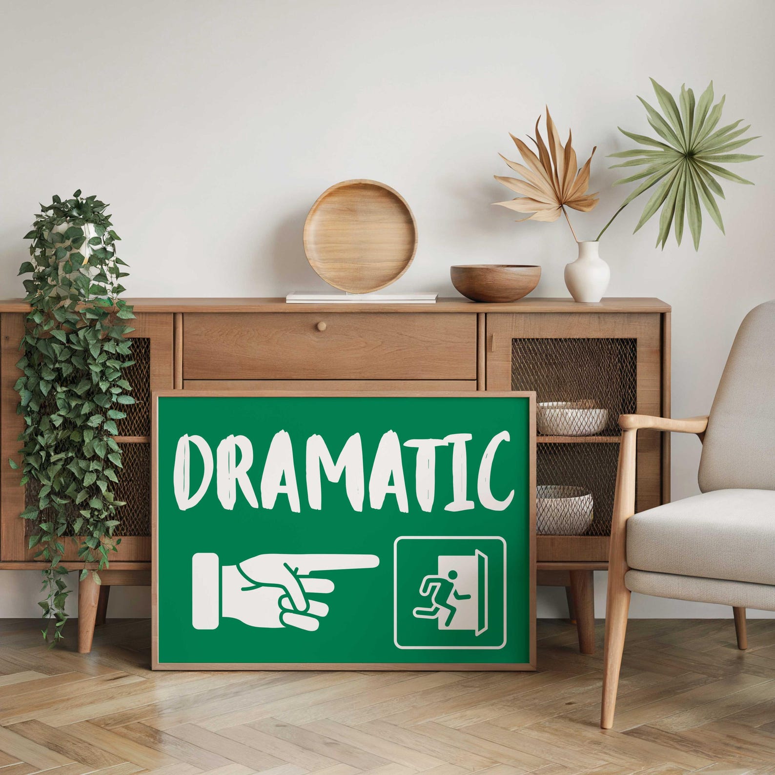 Dramatic Exit Sign Wall Art | Office Decor | Funny Green Typography ...