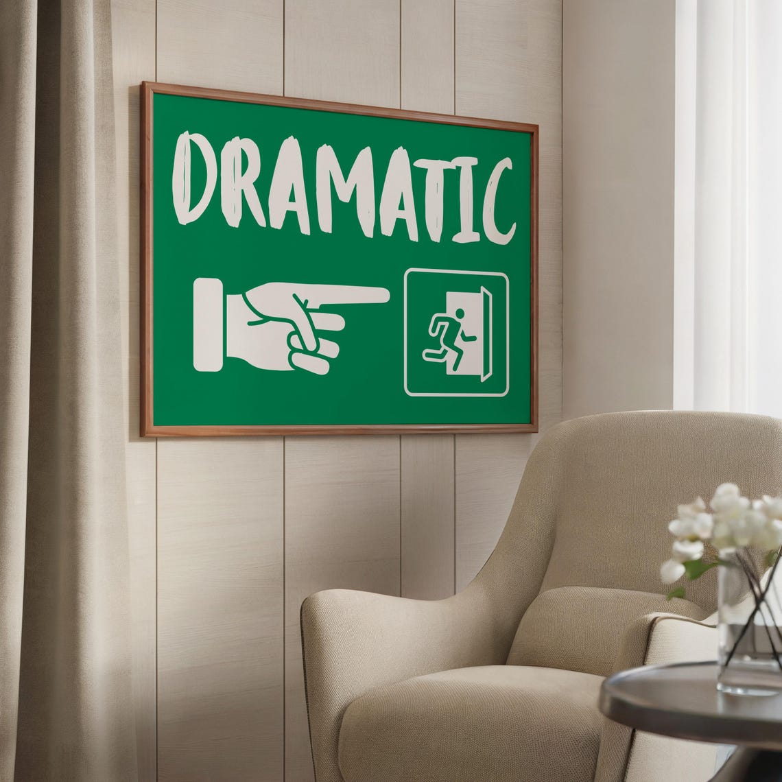 Dramatic Exit Sign Wall Art | Office Decor | Funny Green Typography ...