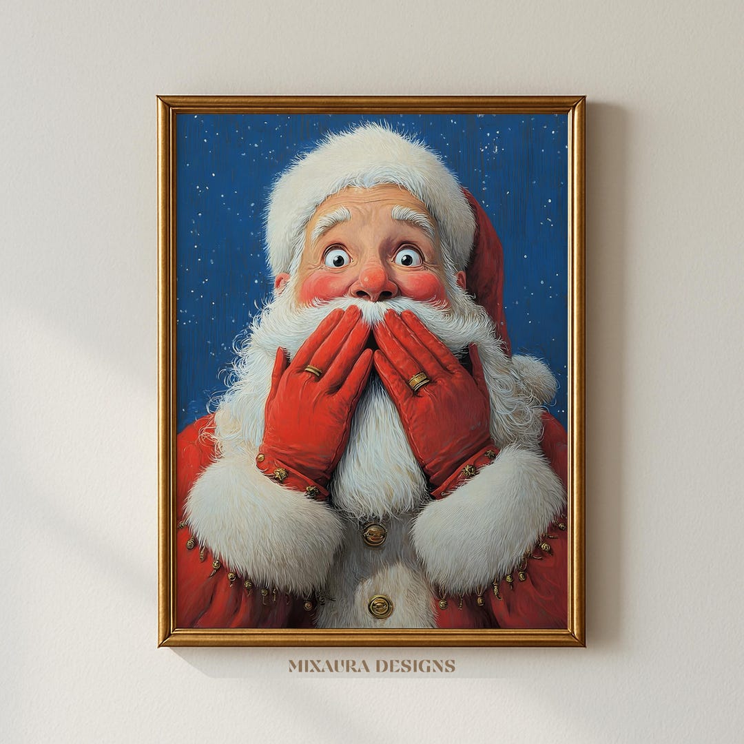 Funny Christmas Poster, Surprised Santa Wall Art,vintage Santa ...