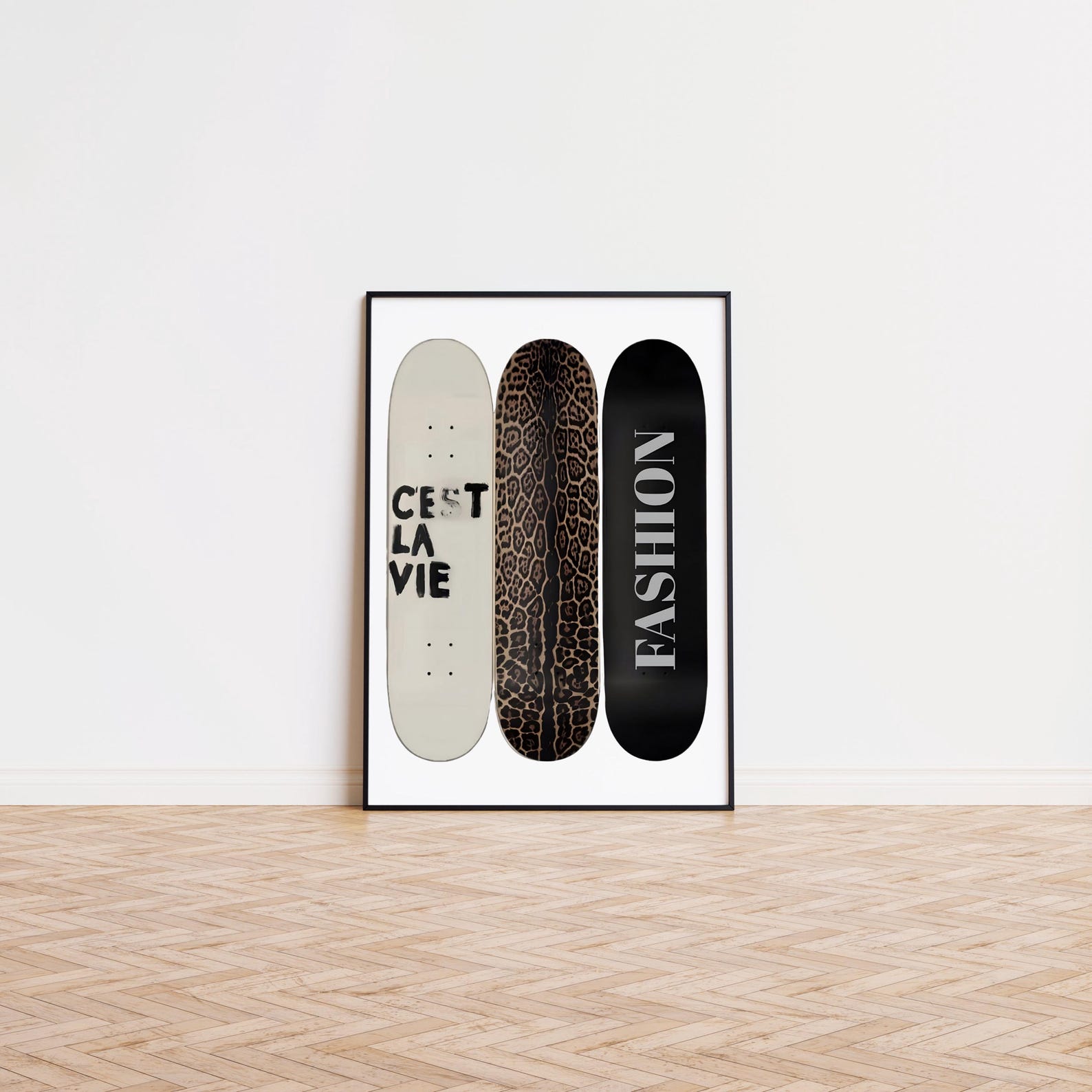 Arte de parede com estampa de skate, estampa animal de leopardo, pôster ...