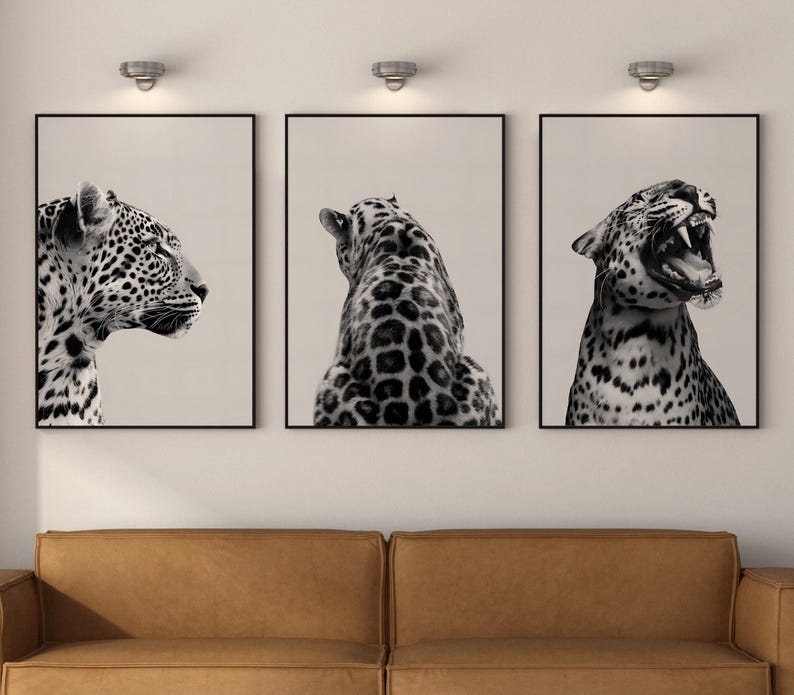 Set of 3 Modern Leopard Wall Art, Minimal Home Decor, Neutral Safari ...