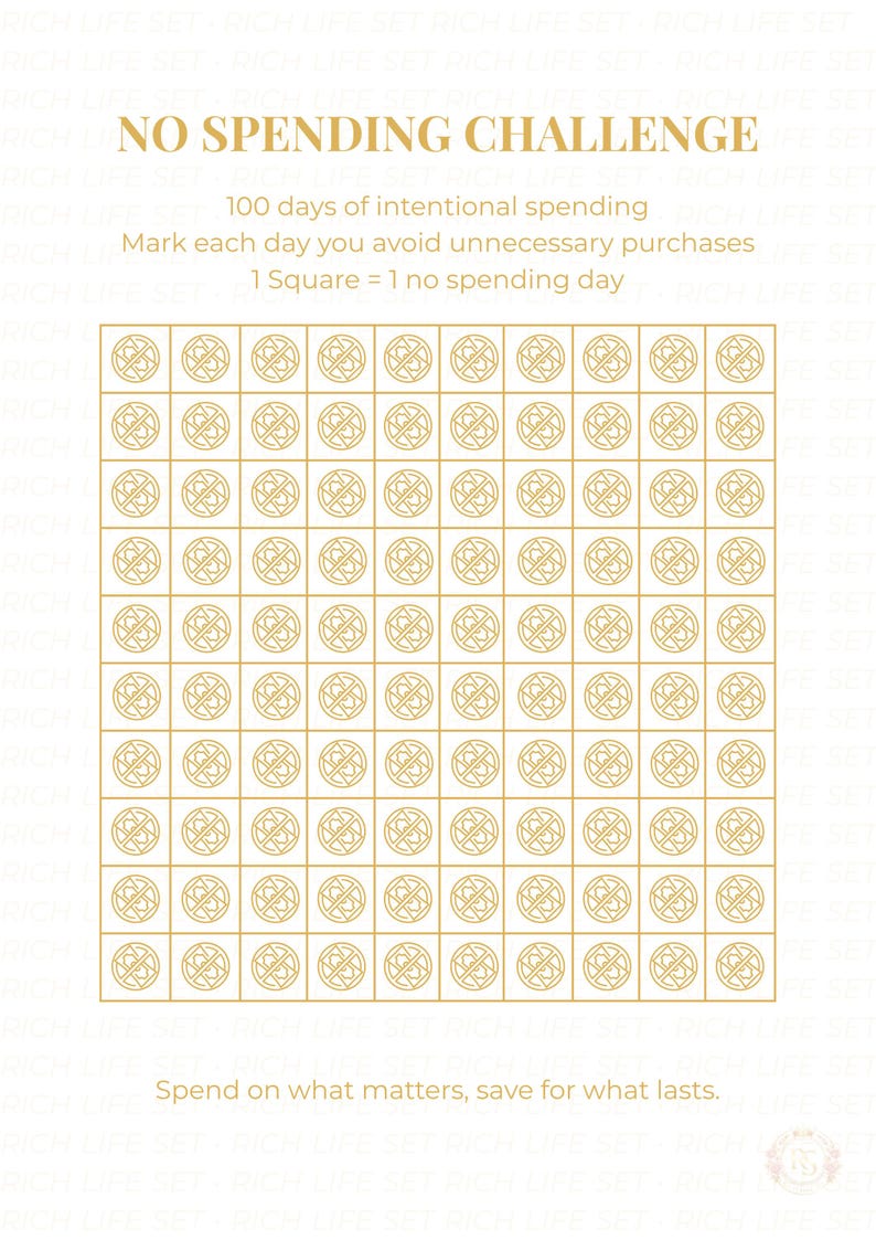 No Spending Challenge | Luxury A4 Printable PDF | 100‑day Money Saving ...
