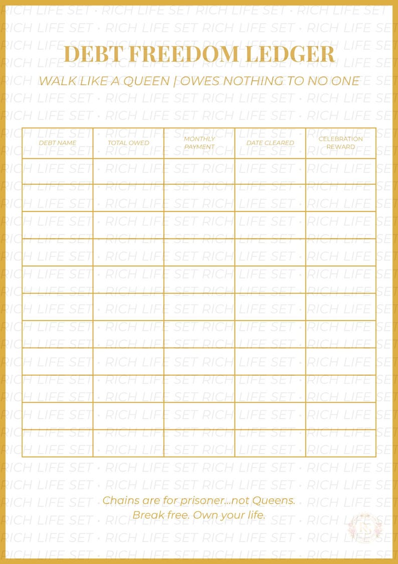 Debt Freedom Ledger | Luxury A4 Printable PDF | Become Debt Free | Rich ...