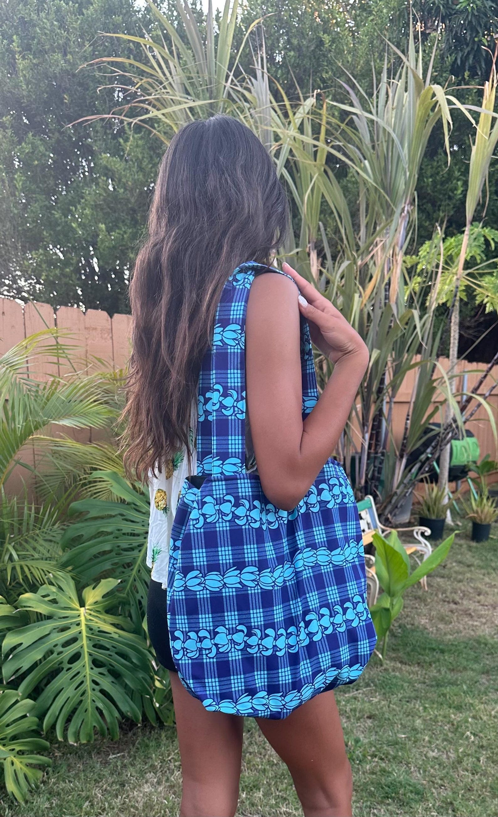 Blue Handmade Puakenikeni Palaka Pikake Daily Tote Bag With Lining - Etsy
