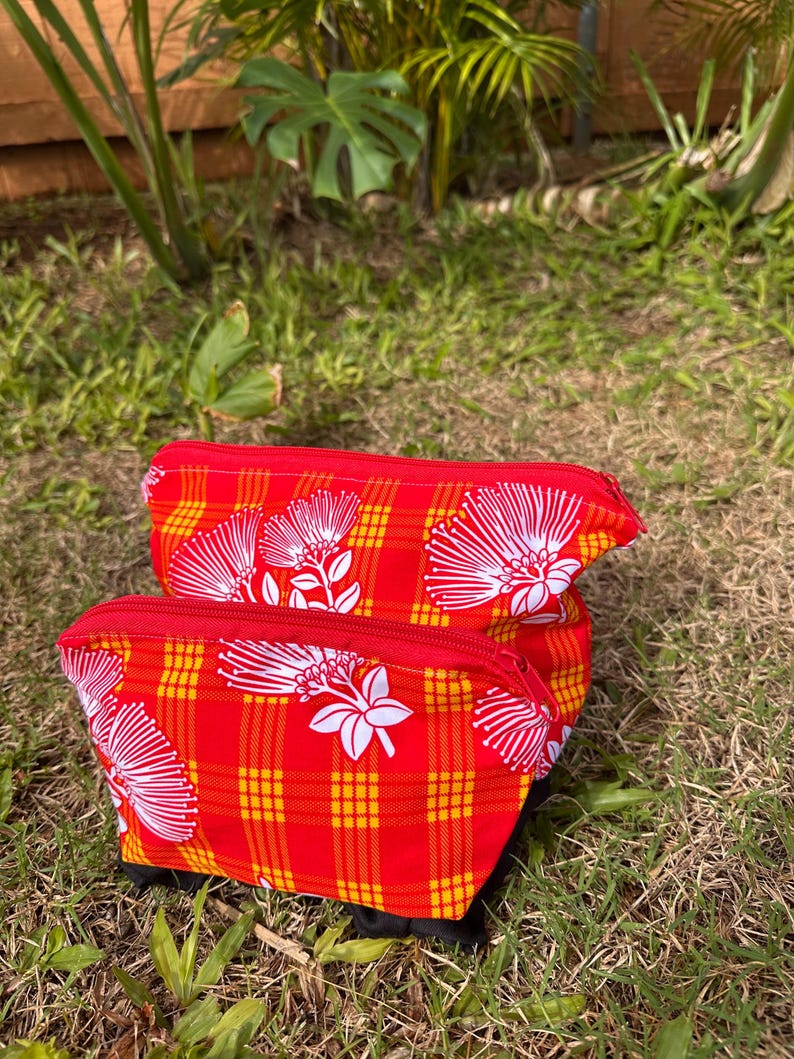 Ohia Lehua Red and Yellow Palaka Print Pouch Regular and Mini Size - Etsy