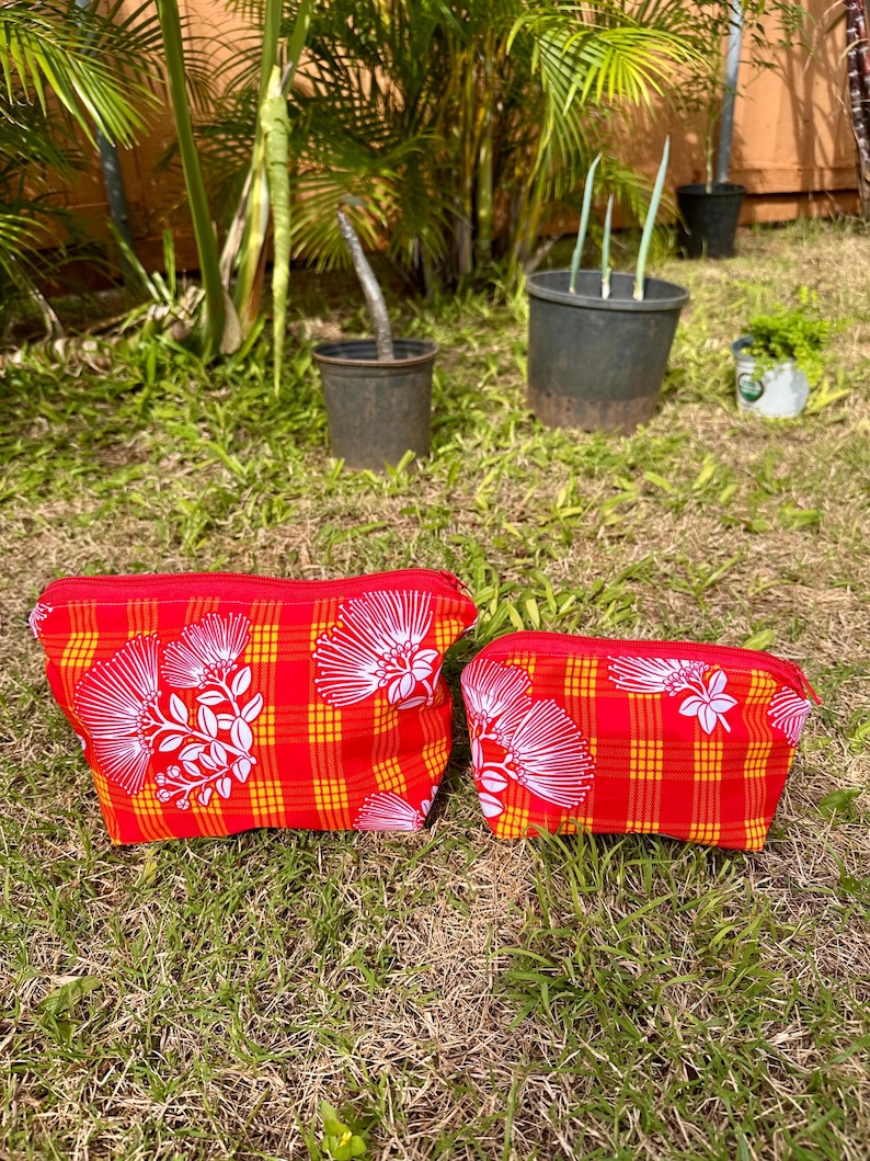Ohia Lehua Red and Yellow Palaka Print Pouch Regular and Mini Size - Etsy