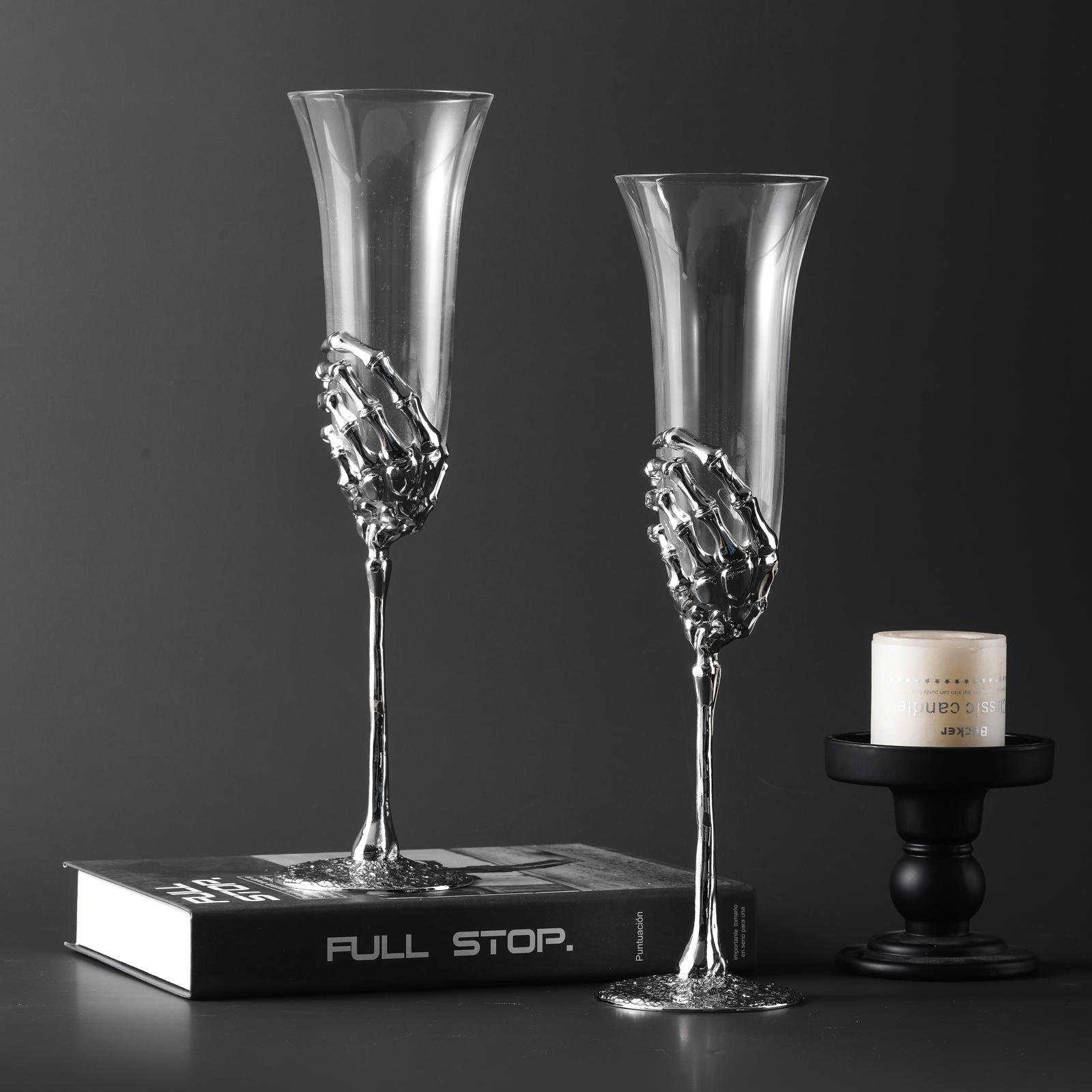 Metal Skeleton Hand Champagne Flutes: Gothic Wedding Toasting Glasses ...