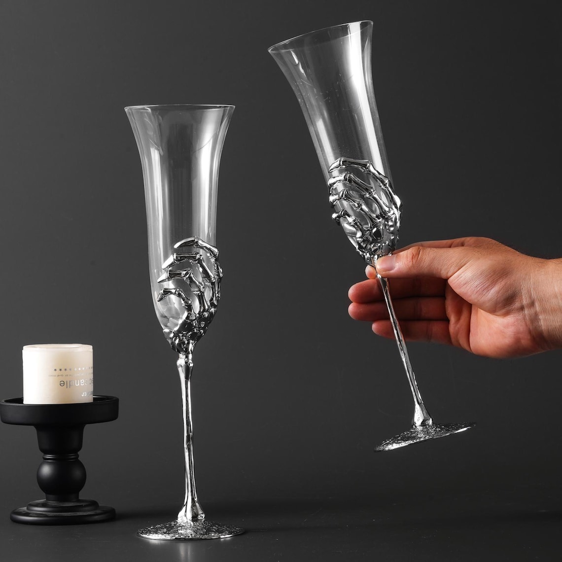 Metal Skeleton Hand Champagne Flutes: Gothic Wedding Toasting Glasses ...