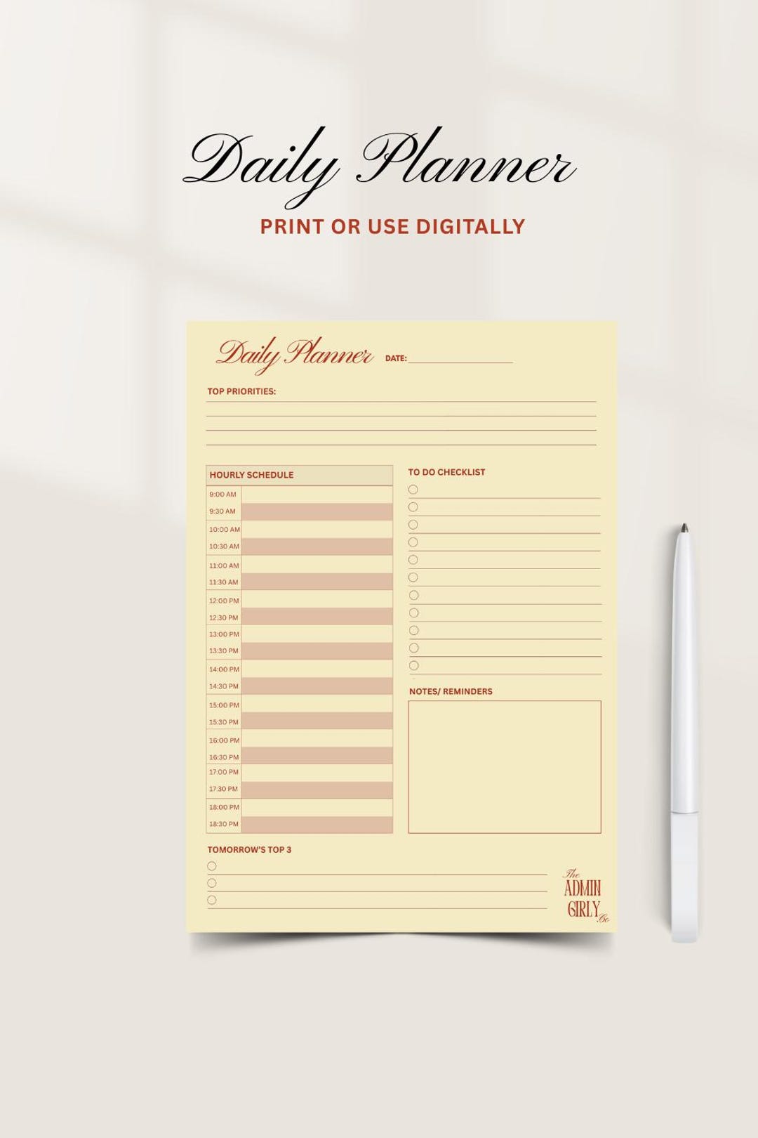 Printable Daily Planner Template | A4 Daily Organiser | Hourly Schedule ...