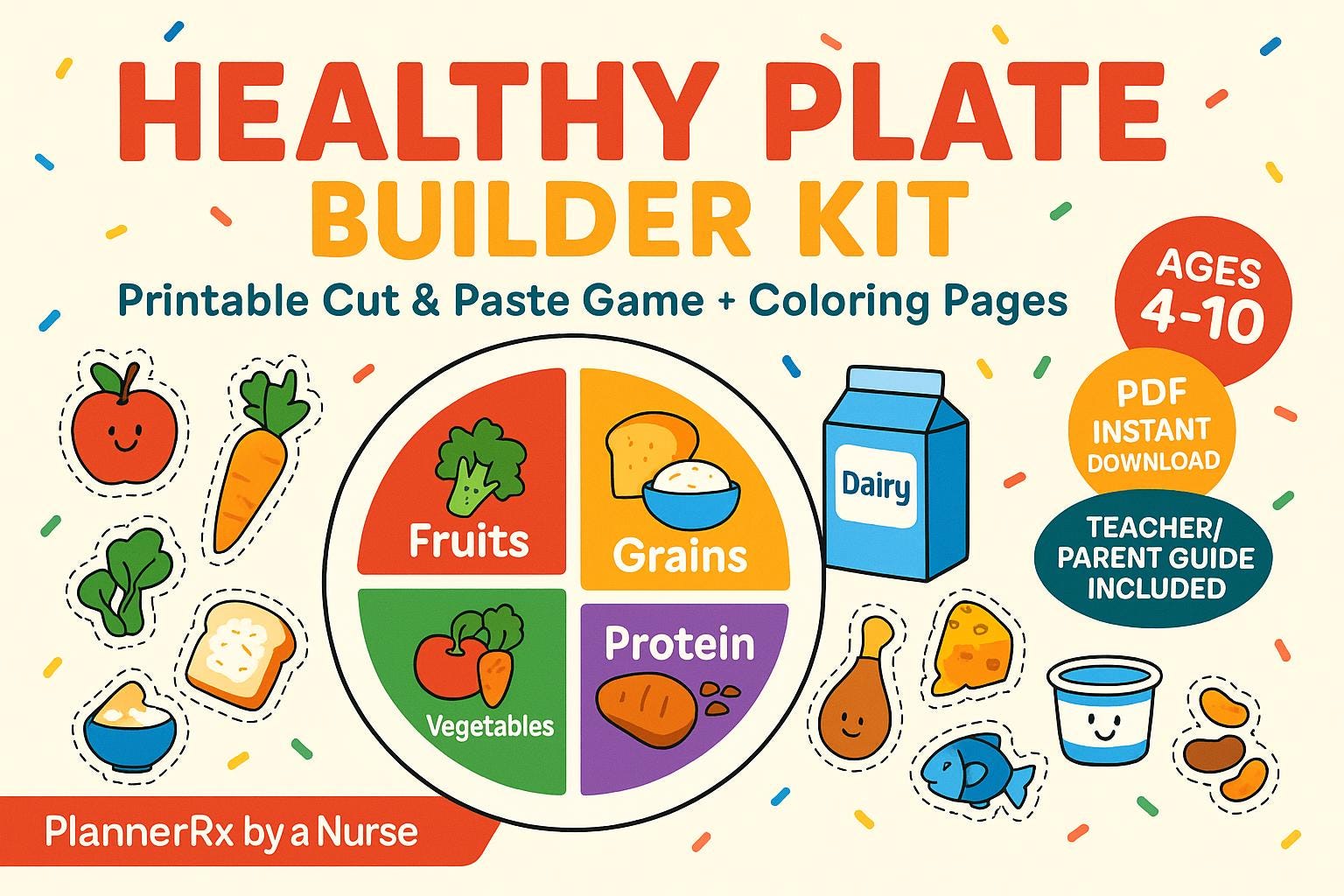 Myplate Food Group Activity Kit: Cut & Paste Meal Builder (printable ...
