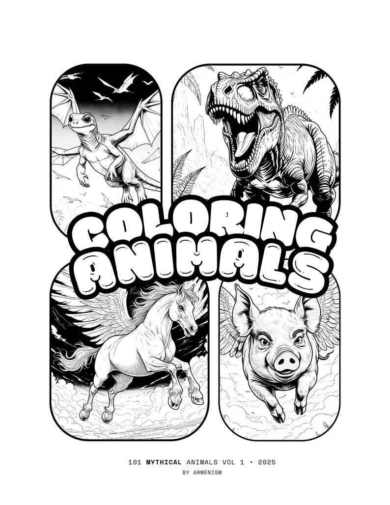 101 Mythical Animals Coloring Book for Kids, Adults, Senior Citizens ...