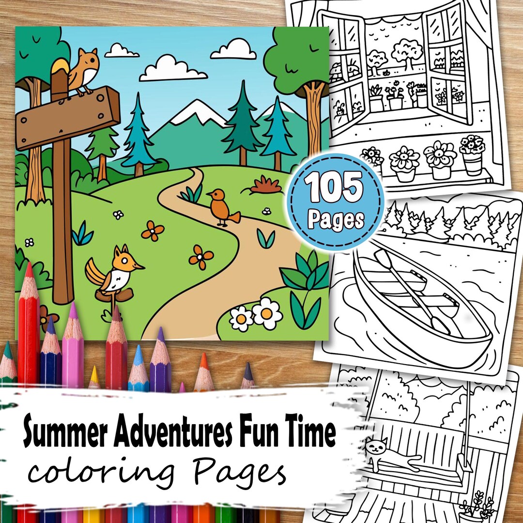 105 Summer Adventures Fun Time Coloring Pages – Beach Days, Travel ...