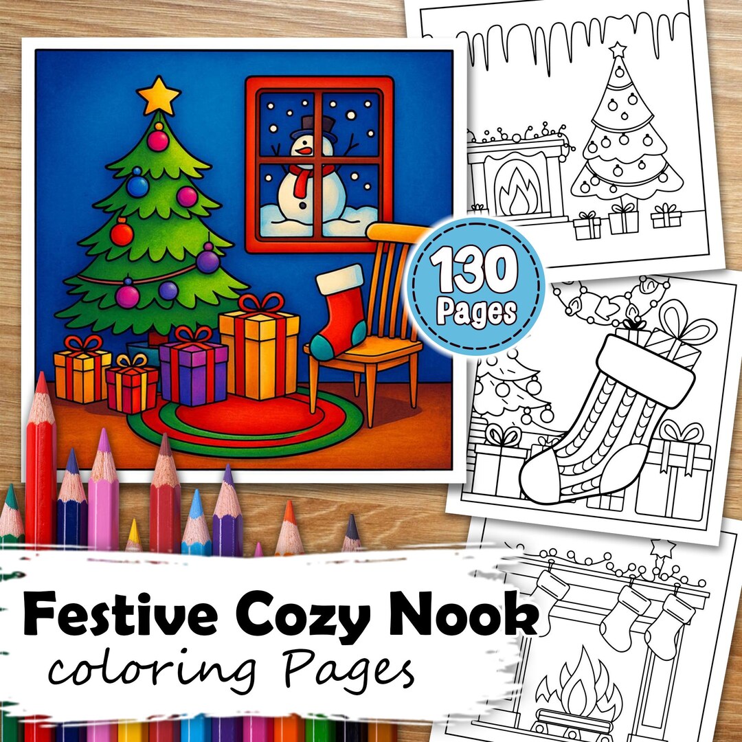 130 Festive Cozy Nook Coloring Pages – Warm Holiday Scenes and Relaxing ...