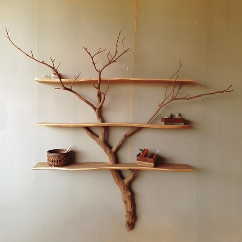 Tree Branch Floating Shelves Wall Mount Bookshelf Natural Wood Corner ...