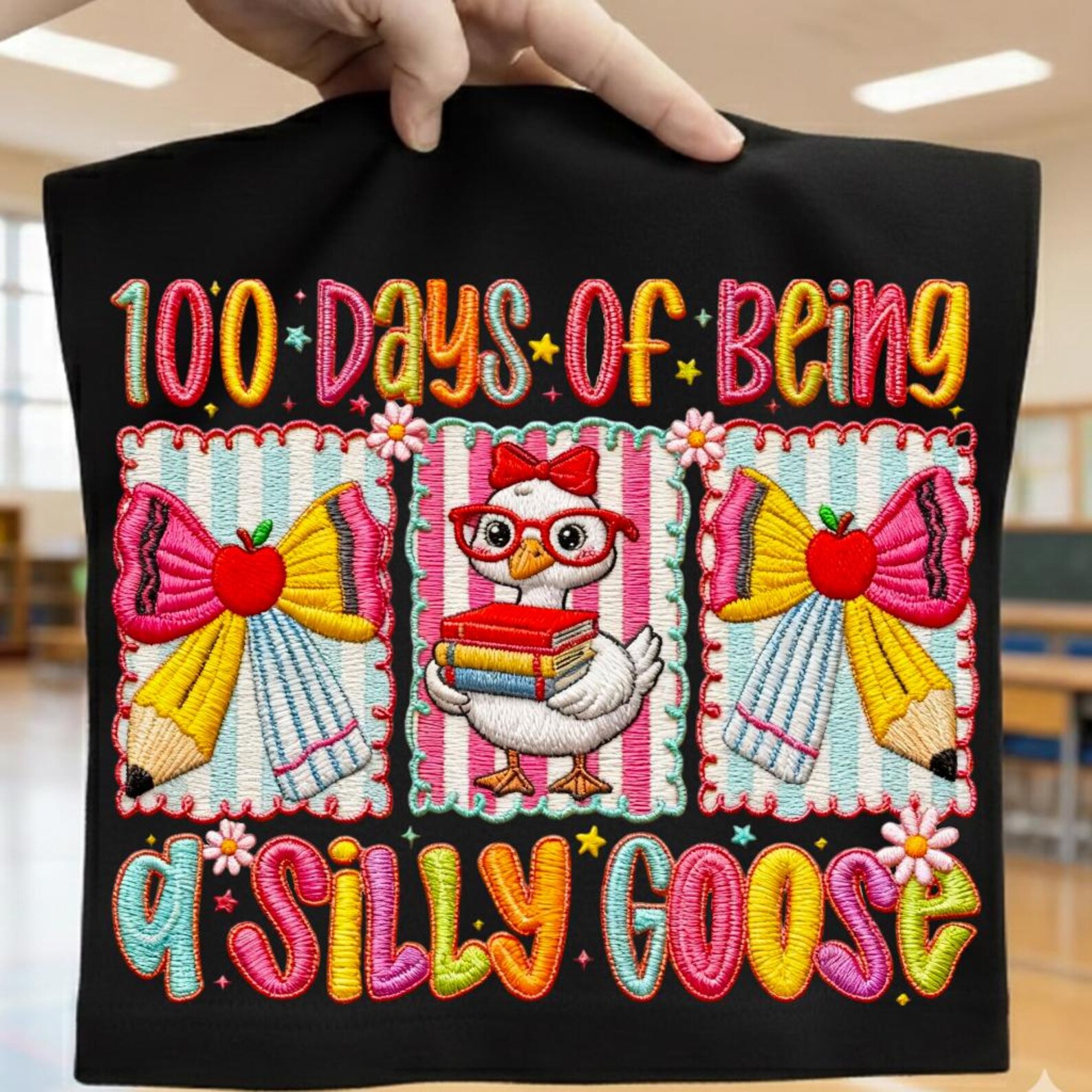 Funny Goose 100 Days of School Png, Preppy Teacher Design, Silly Goose ...