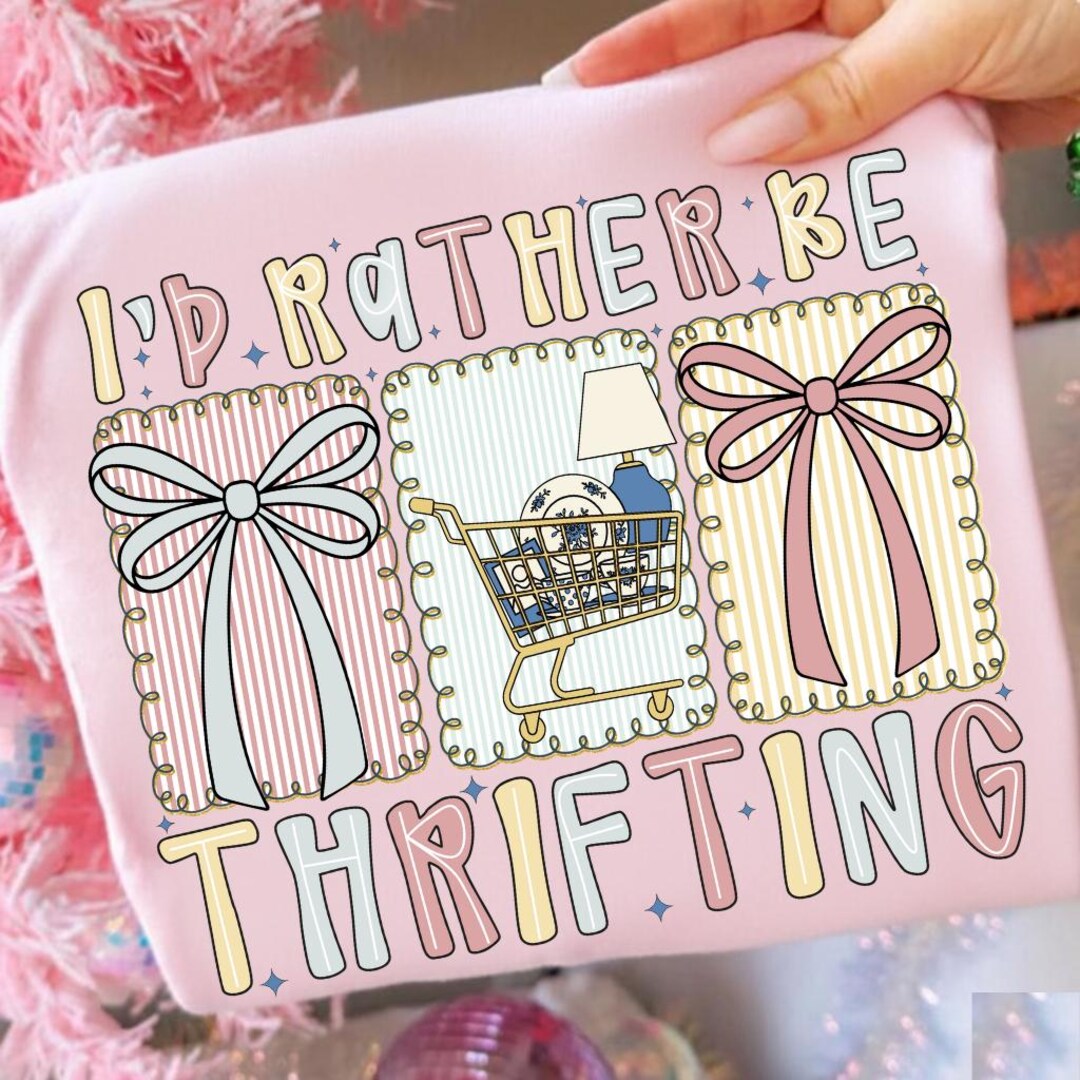 I’d Rather Be Thrifting Bow PNG, Thrift Aesthetic Shirt Design, Blue ...