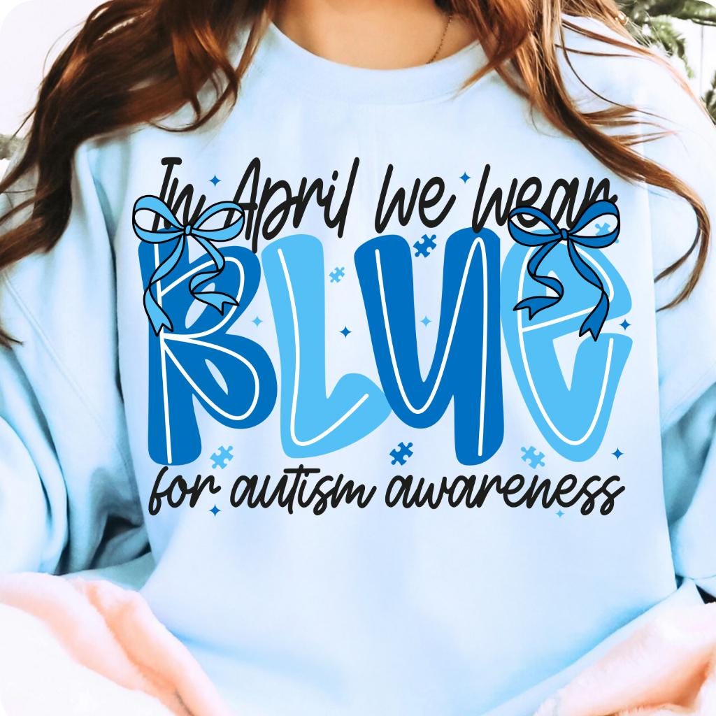 In April We Wear Blue PNG, Autism Coquette Bow Sublimation, Accept Love ...